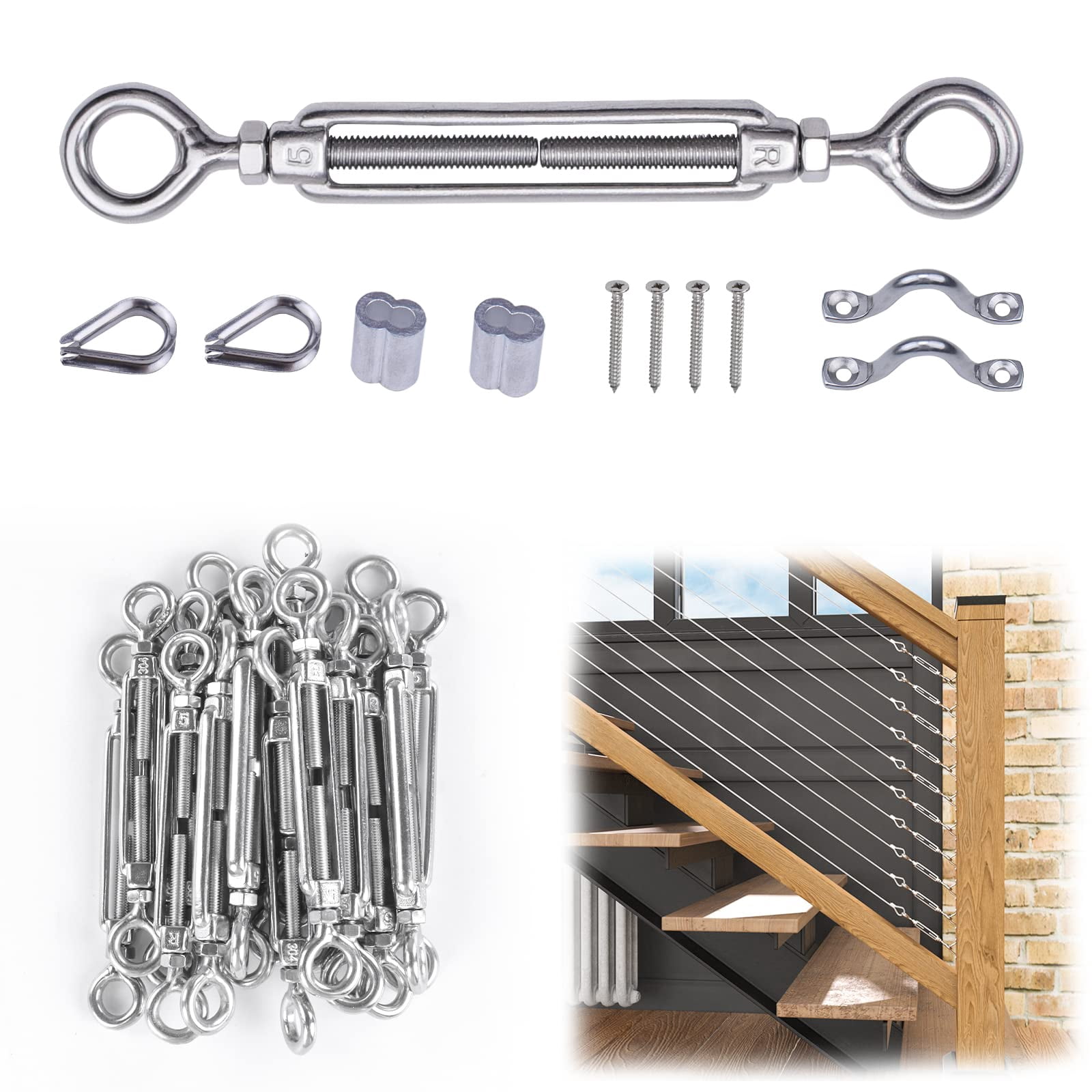 20 Set 1/8" T304 Stainless Steel Cable Railing Hardware Kit - Walmart.com