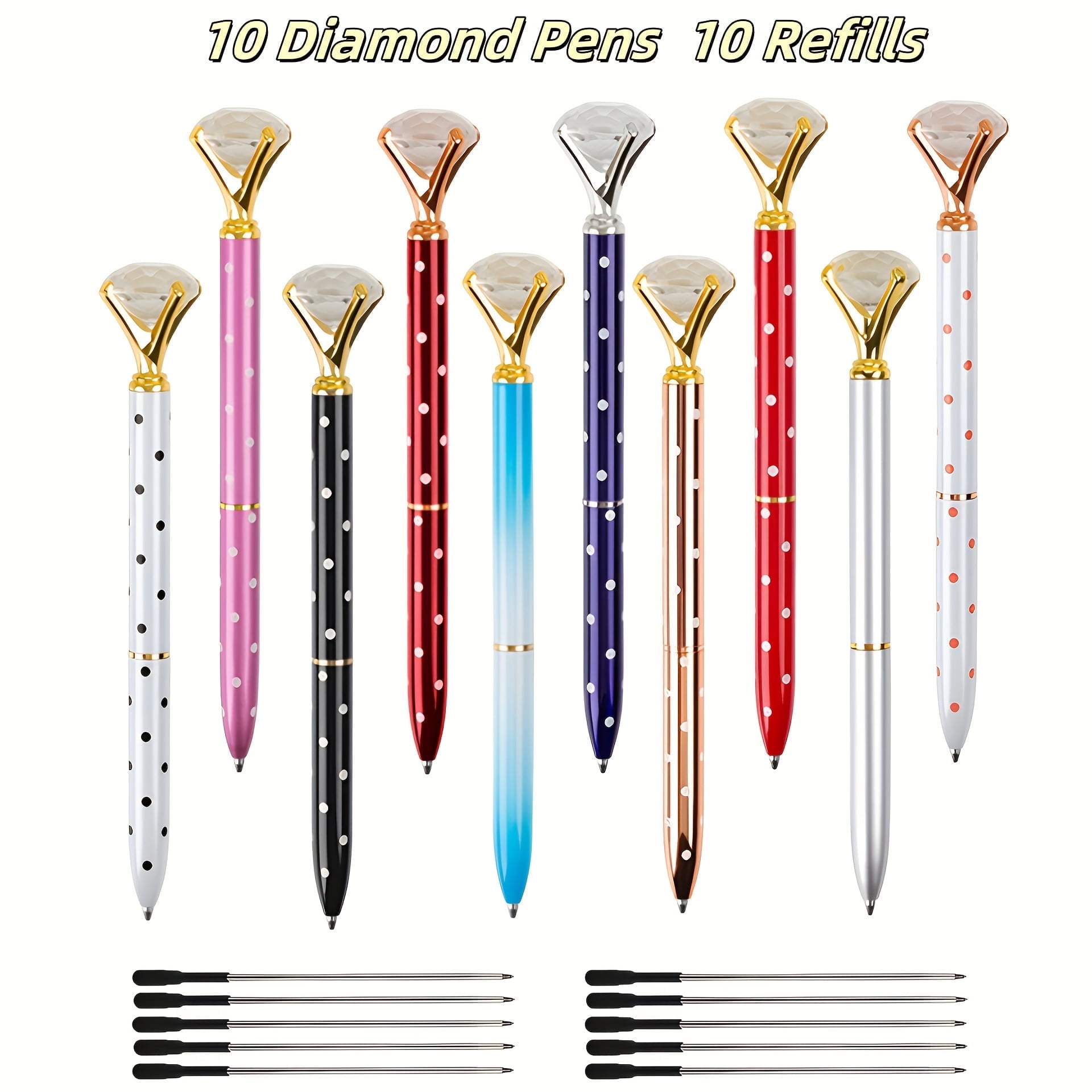 20 Set 10 Diamond Pens with 10 Replacement Refills of Cute Beautiful ...