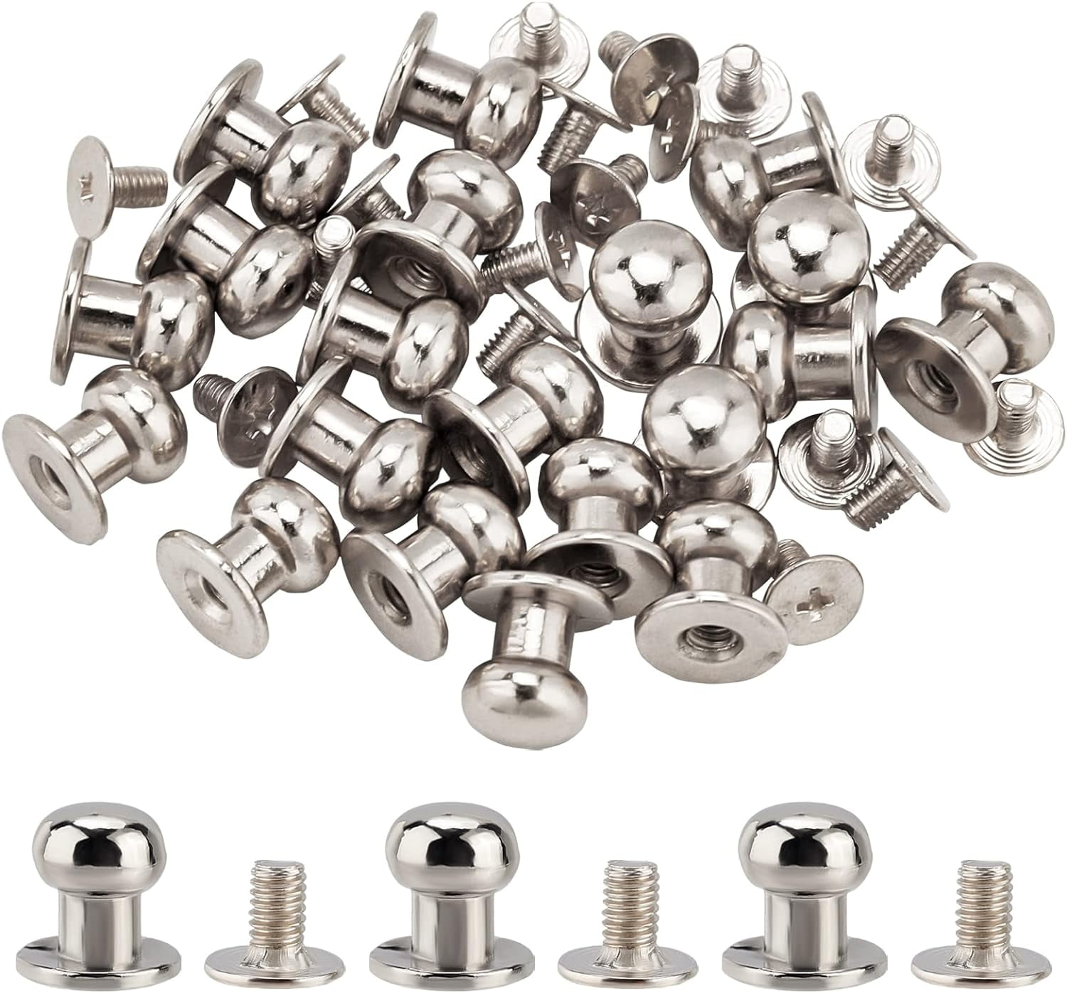 20 Set 8mm Chicago Round Head Button Stud Metal Screw Leather Rivets ...