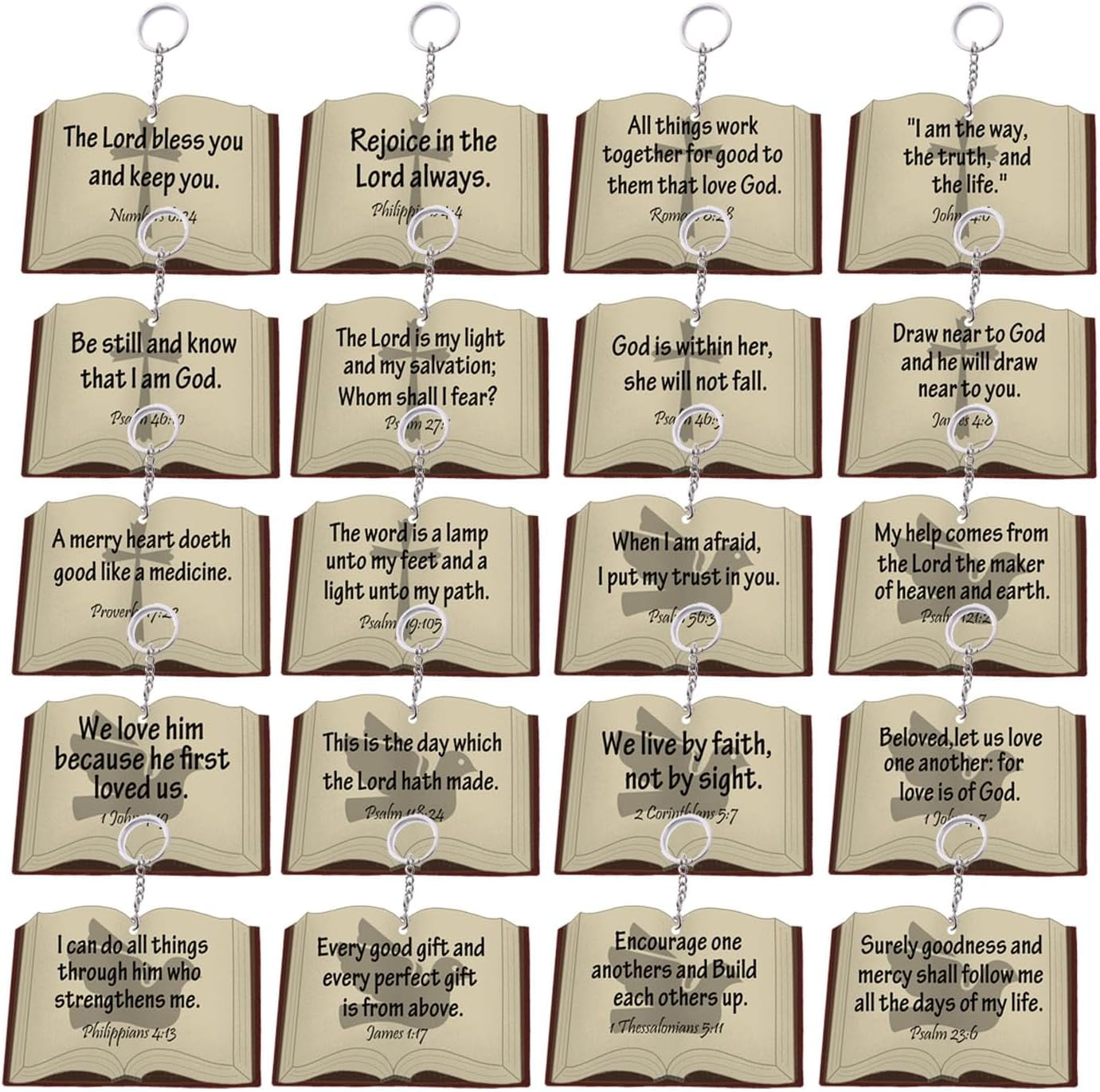 20 Set Bible Verse Book Shape Keychain Card 2 x 2 inch Scripture ...