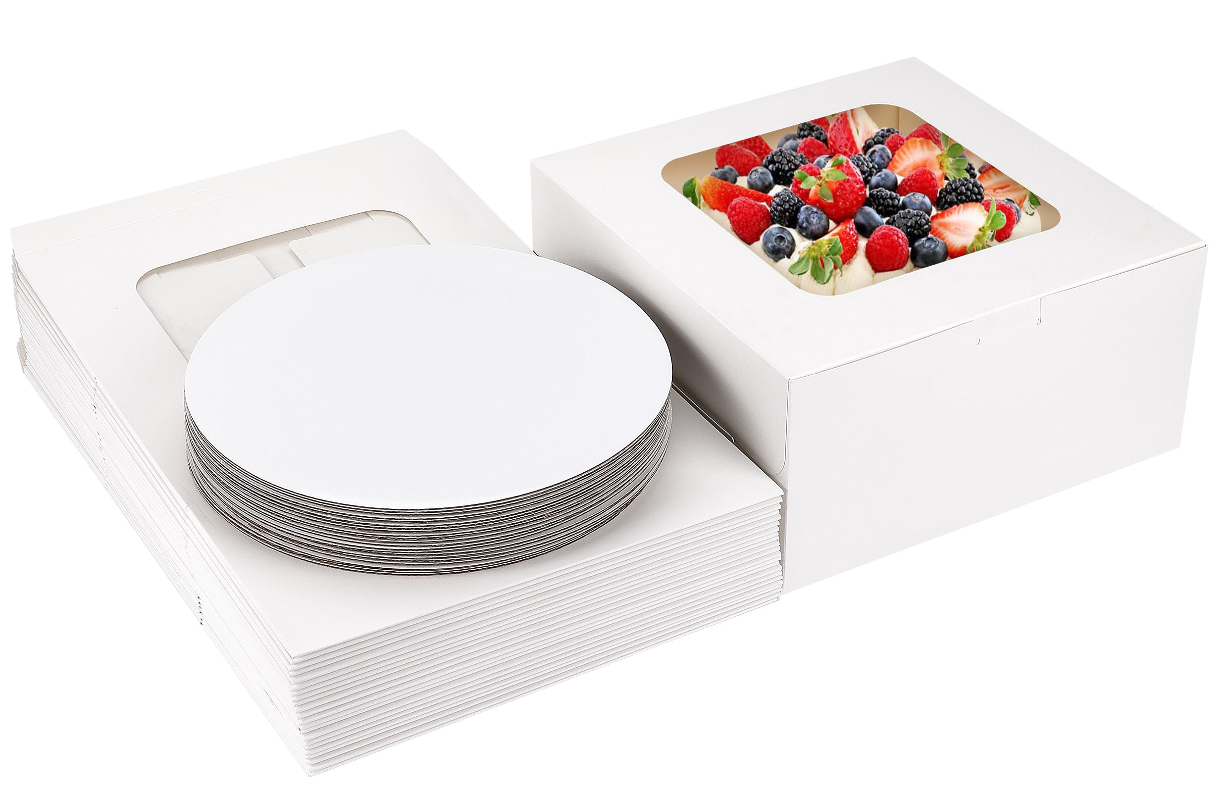 TINANA Large Bulk 24 PCS Cake Box with Window, 10x10x5 Inches White ...