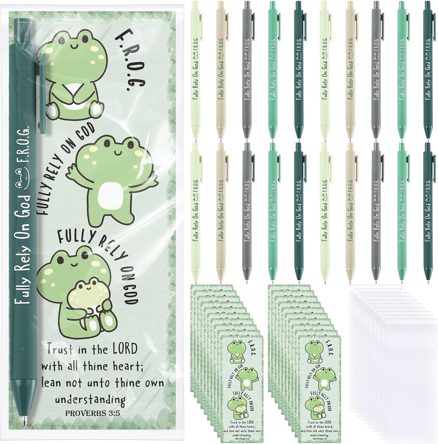 20 Set Christmas Christian Gifts Bulk Fully Rely on God Frog Pens ...