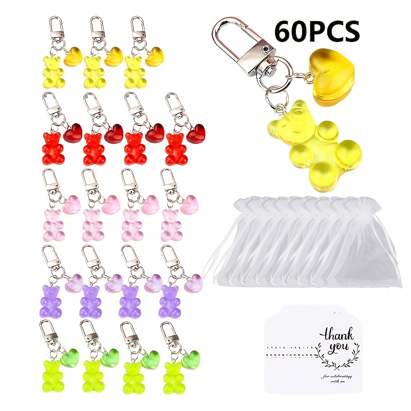 20 Set Cute Bear Keychains with Cards & Tulle Bags, Perfect Wedding ...