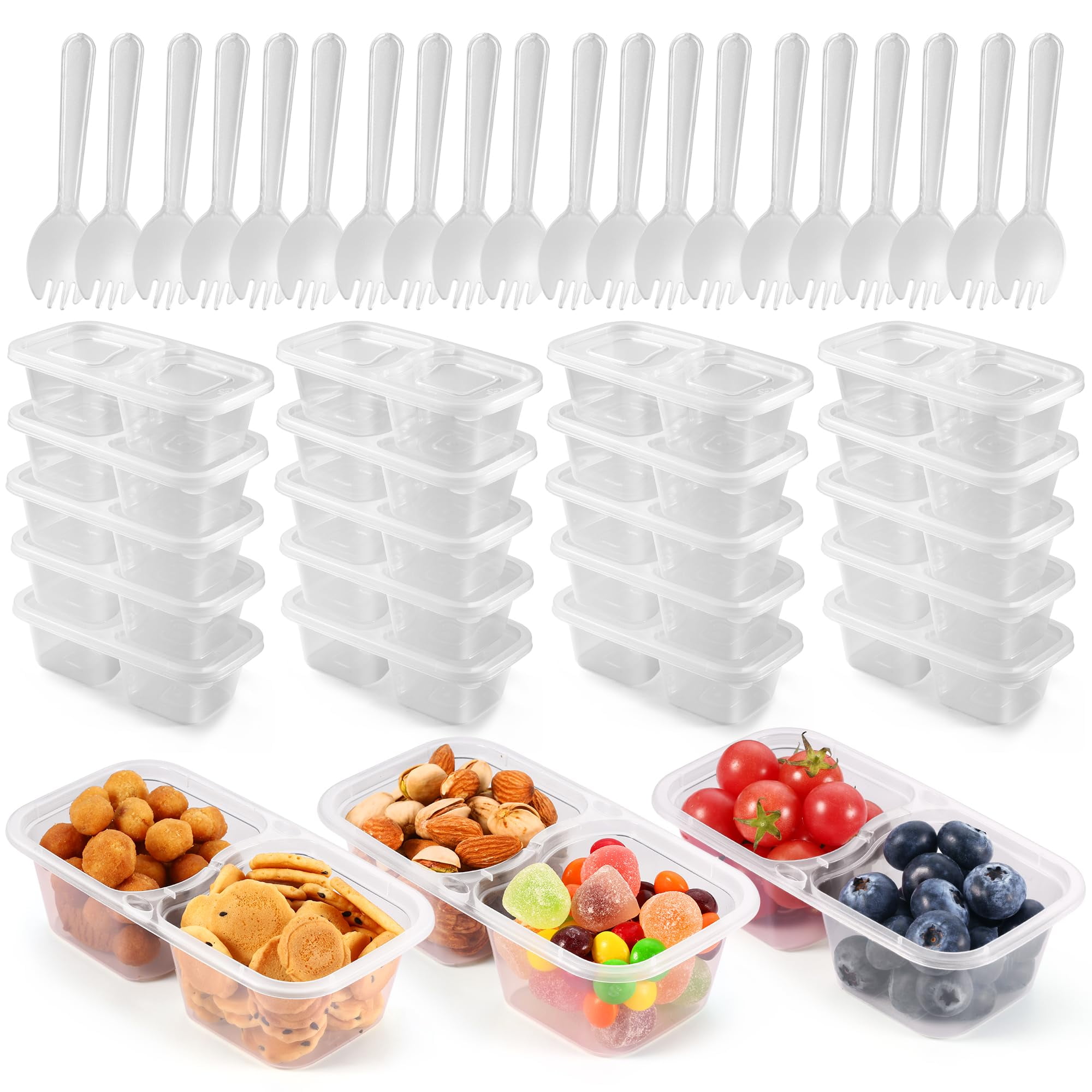 20 Set Double Compartment Condiment Containers with Lids & Spoons ...
