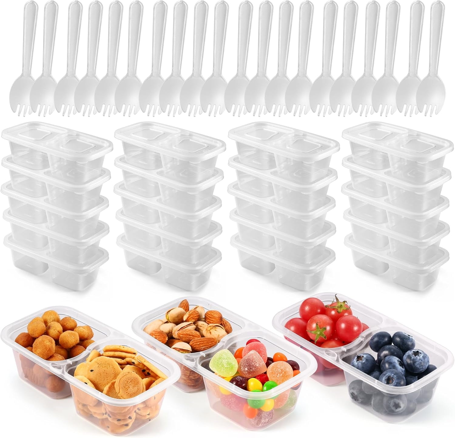 20 Set Double Compartment Condiment Containers With Lids & Spoons ...