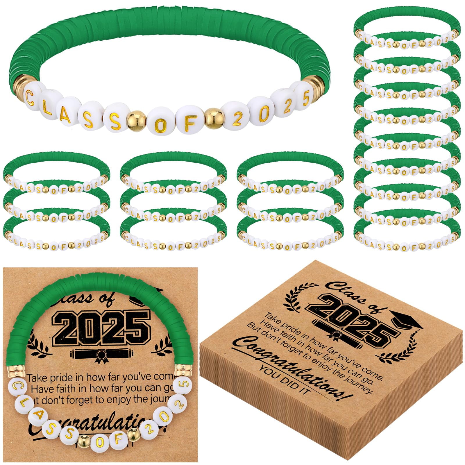 20 Set Green Class of 2025 Bracelets Bulk of Year Graduation Gifts to ...