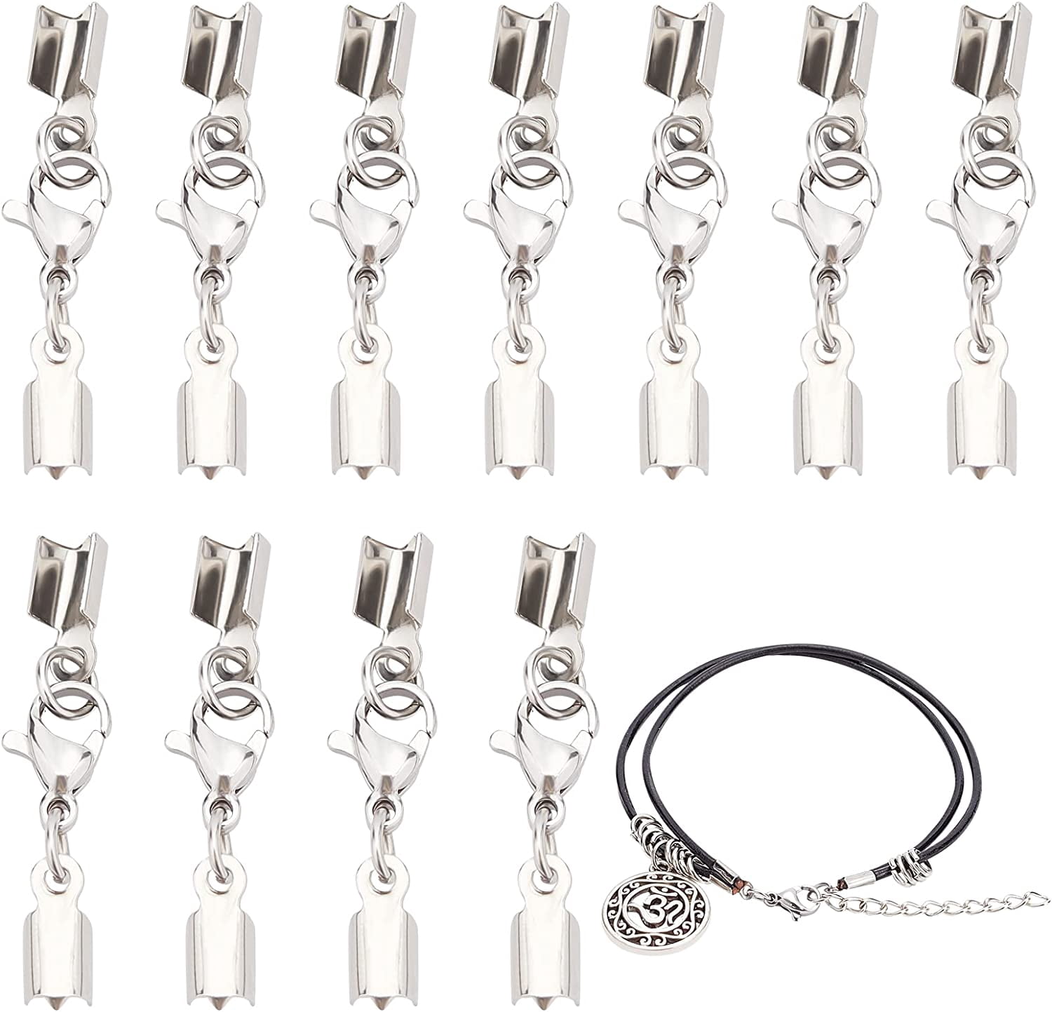20 Set Lobster Claw Cord Ends 304 Stainless Steel Fold Over Cord End ...
