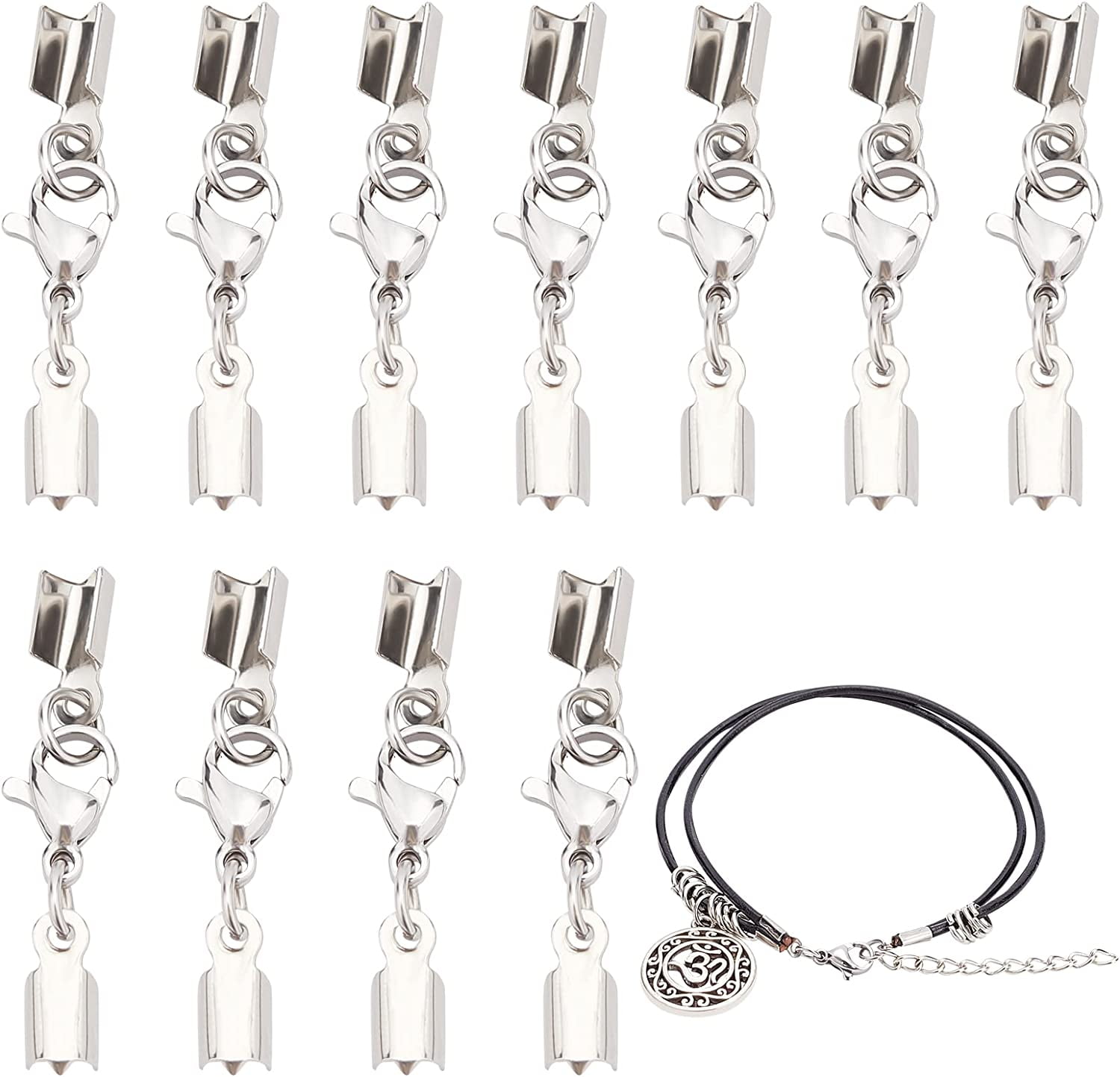 20 Set Lobster Claw Cord Ends 304 Stainless Steel Fold Over Cord End ...