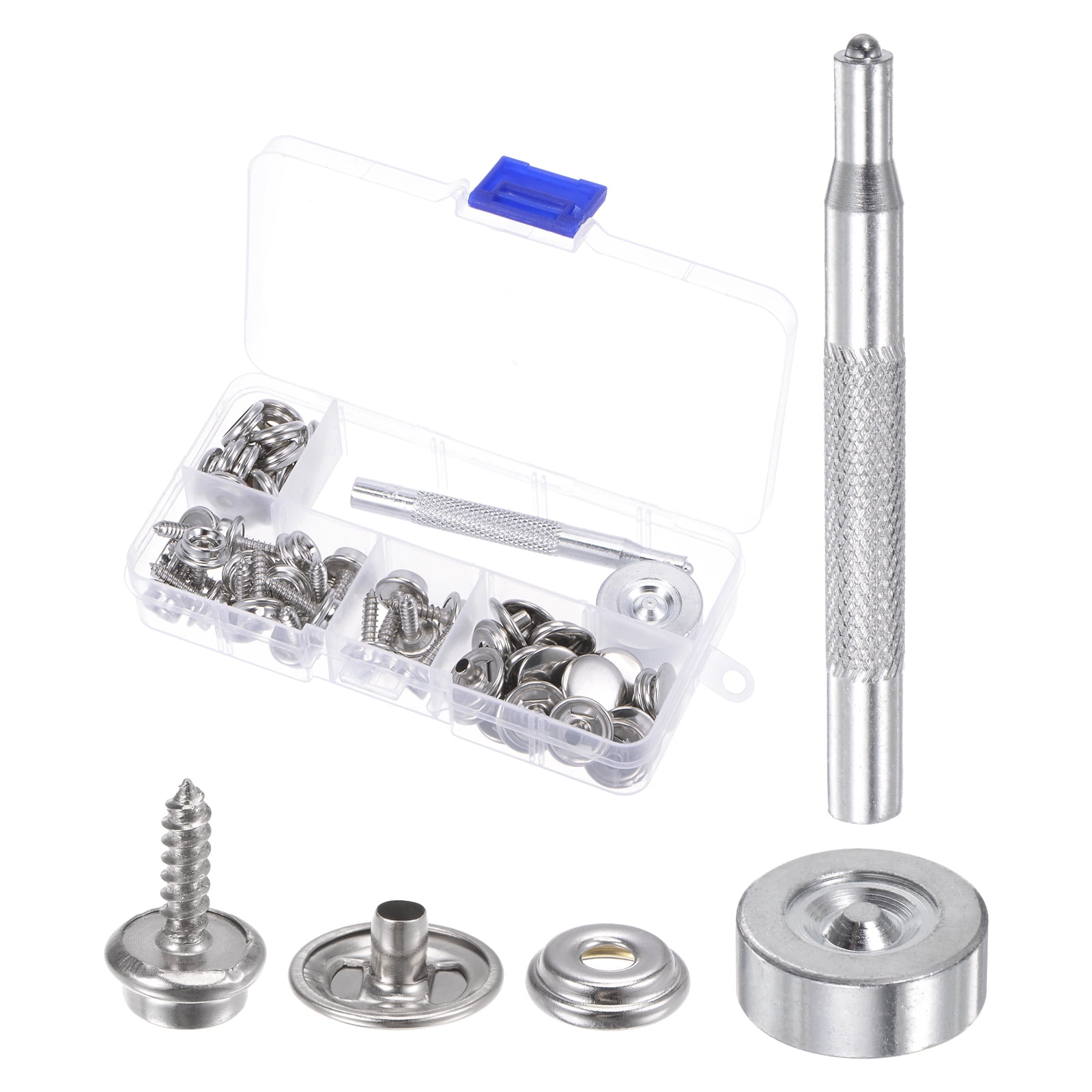 20 Set Screw Snap Fasteners Kit 15mm Stainless Steel Snaps Button for ...