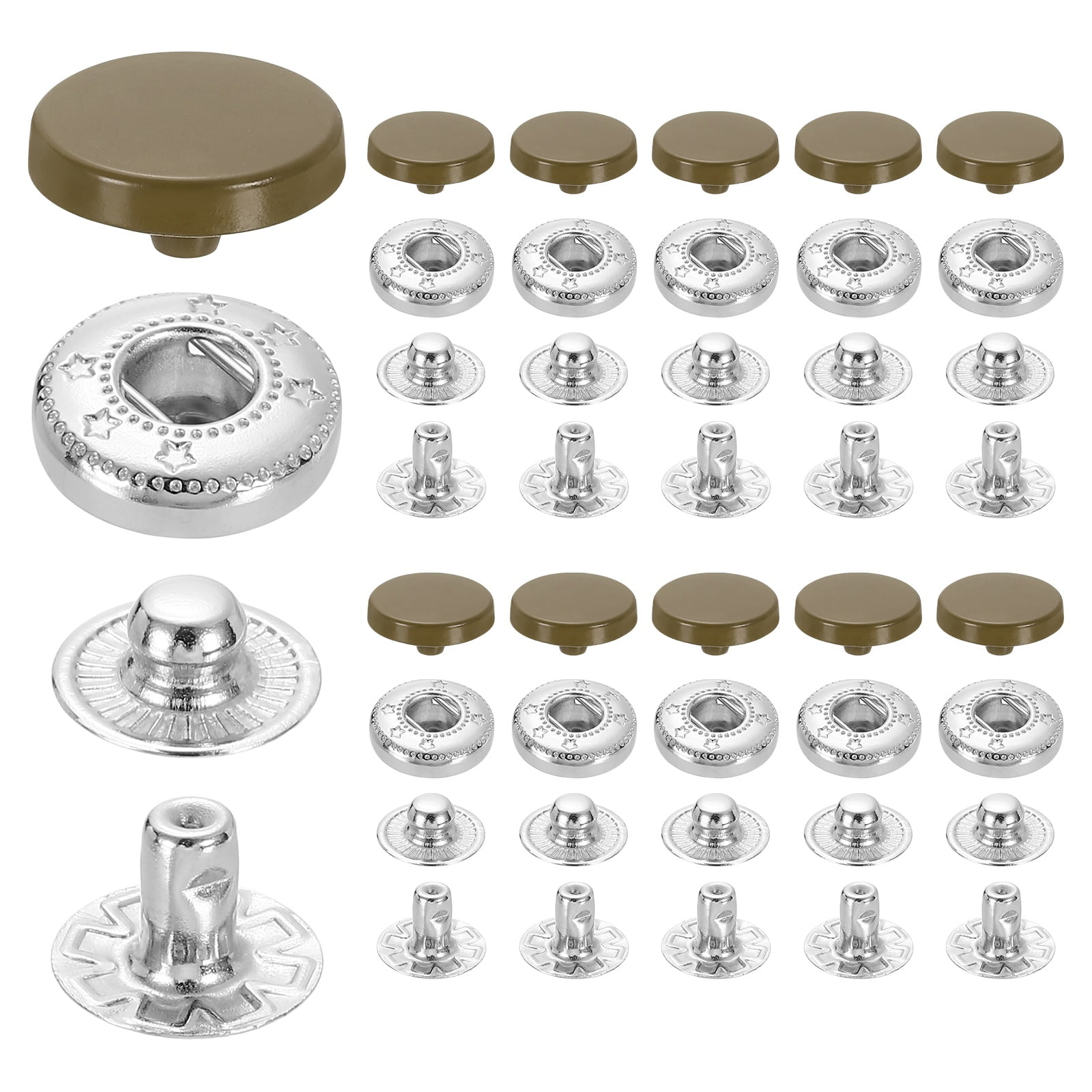 20 Set Snap Fasteners, 12mm #633 Zinc Alloy Press Studs Buttons, Light ...