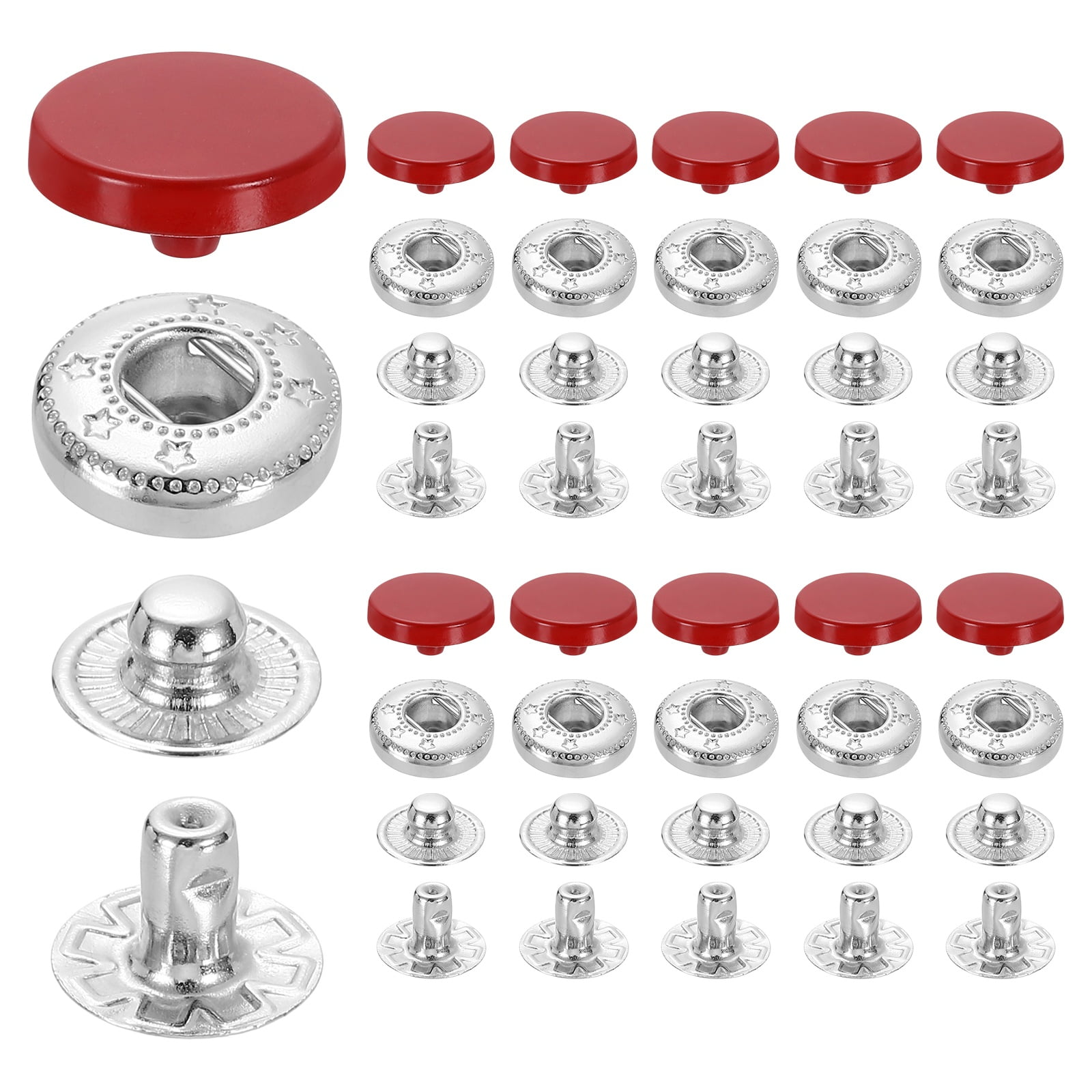 20 Set Snap Fasteners, 12mm #633 Zinc Alloy Press Studs Buttons, Red ...