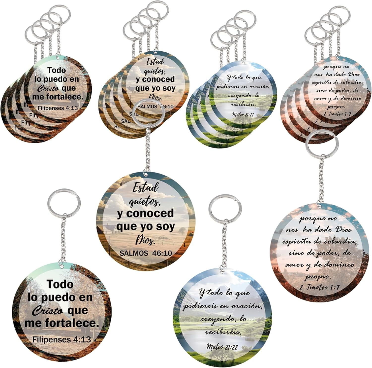 20 Set Spanish Bible Verses Keychain Hanging Card 2 inch Landscape Key ...