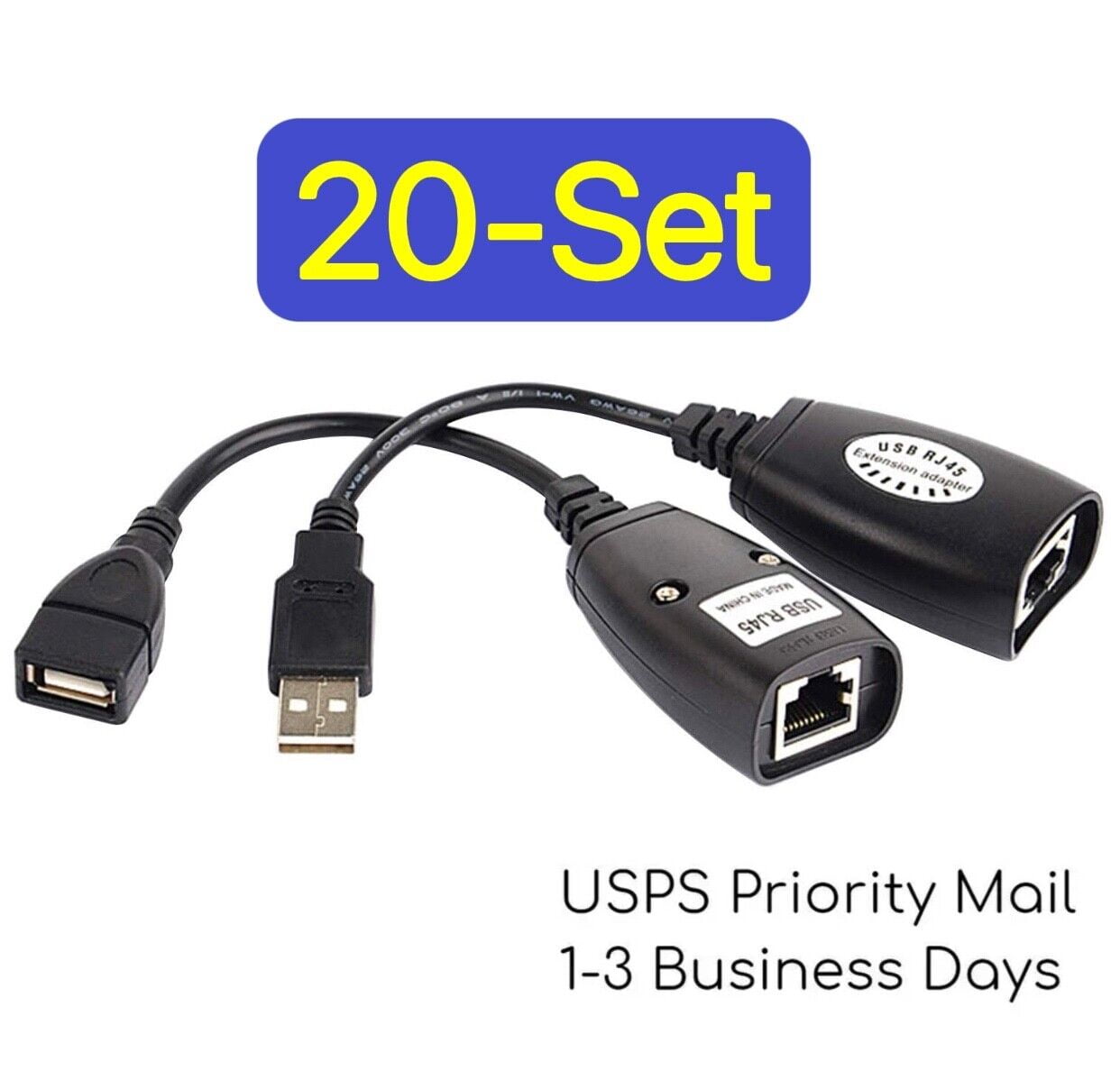 20-Set USB Extension Ethernet RJ45 Cat5e/6 Cable Adapter Extender Over ...