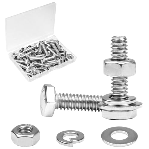 20 Sets 1/4-20 x 1 Hex Head Screw Bolt, Nuts, Flat & Lock Washers ...