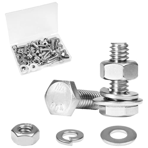 20 Sets 1/4-20 x 3/4" Hex Head Screw Bolt, Nuts, Flat & Lock Washers ...