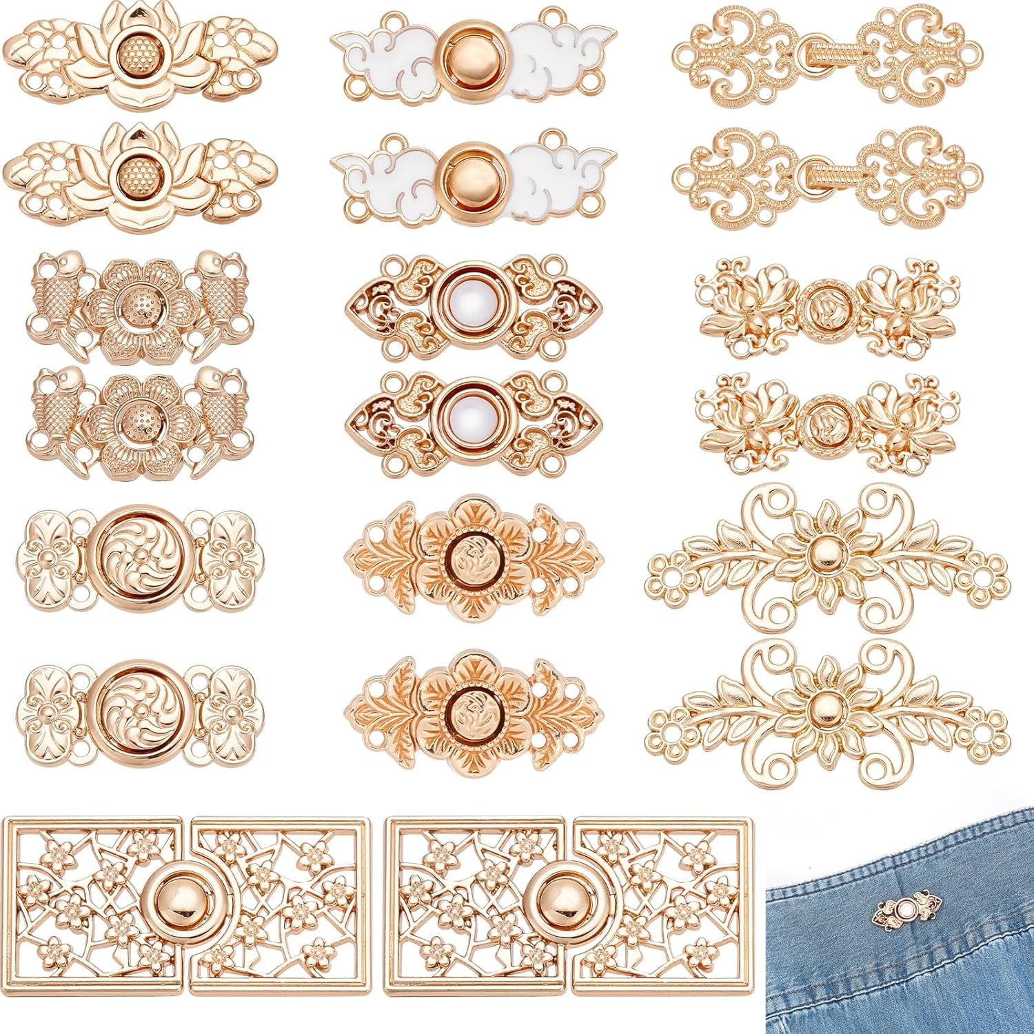 20 Sets 10 Styles Alloy Snap Lock Clasps for Hanfu Cheongsam Clothing ...
