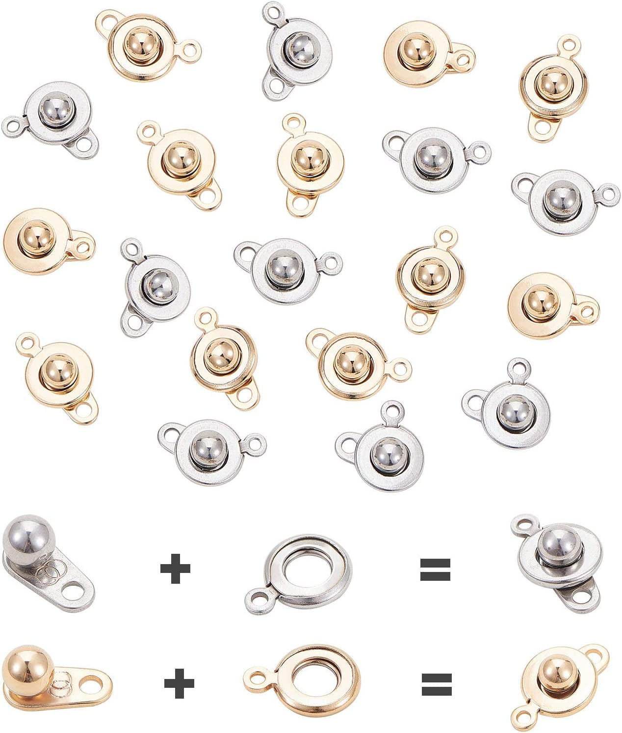 20 Sets 2 Colors Snap Button Clasps Closure Fastener Clasp Ball ...