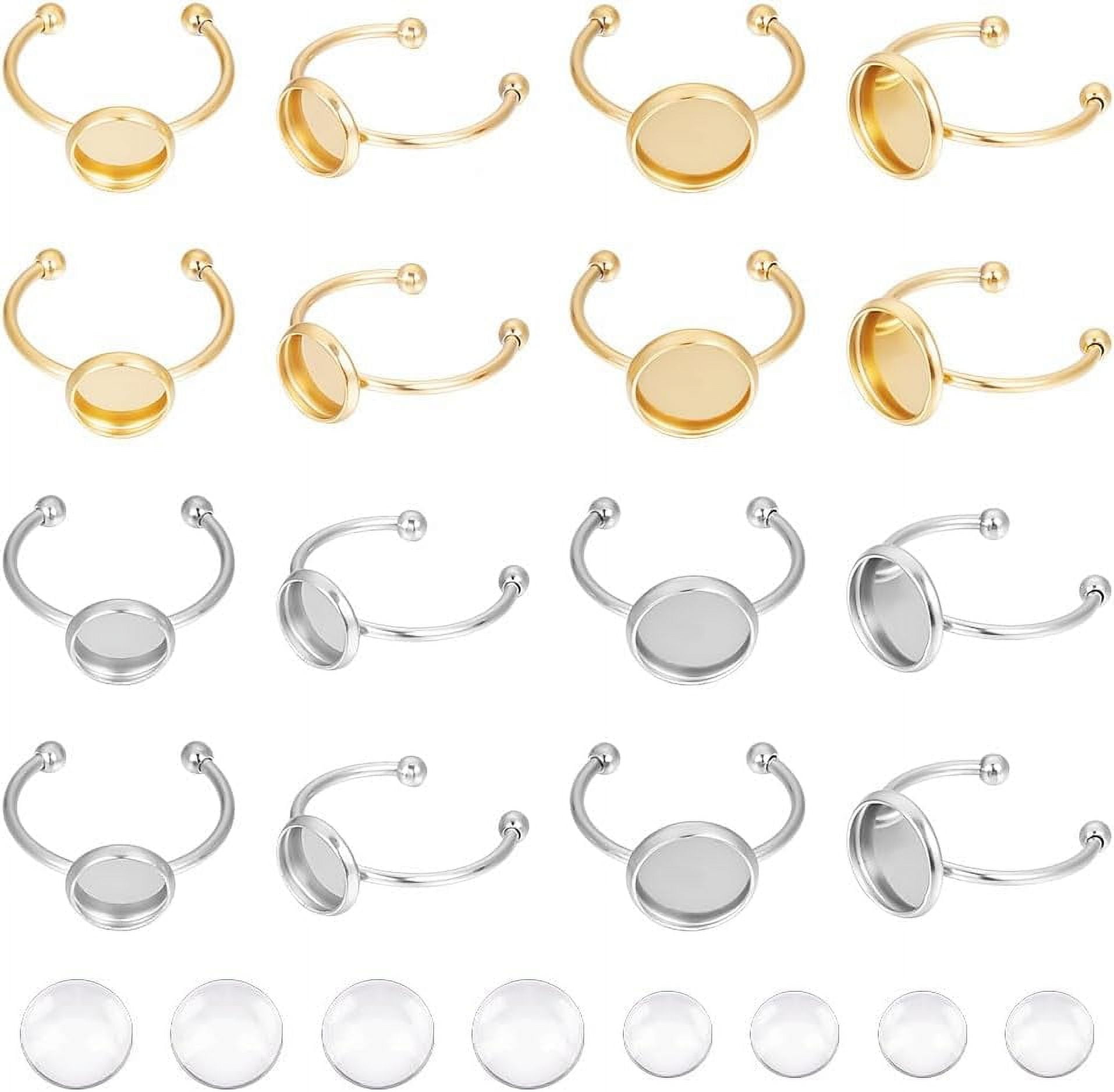 20 Sets 2 Sizes 2 Colors DIY Blank Dome Cuff Ring Making Kit Golden ...