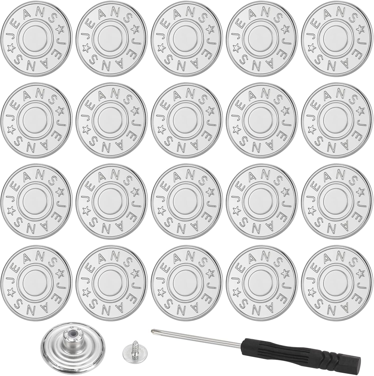 20 Sets of 20mm Button for Sewing Metal Jeans, No-Sew Nailess Removable ...