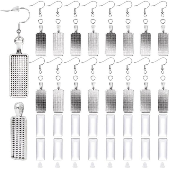 20 Sets 25x10mm Blank Rectangle Dangle Earring Bezels Pendant Trays ...