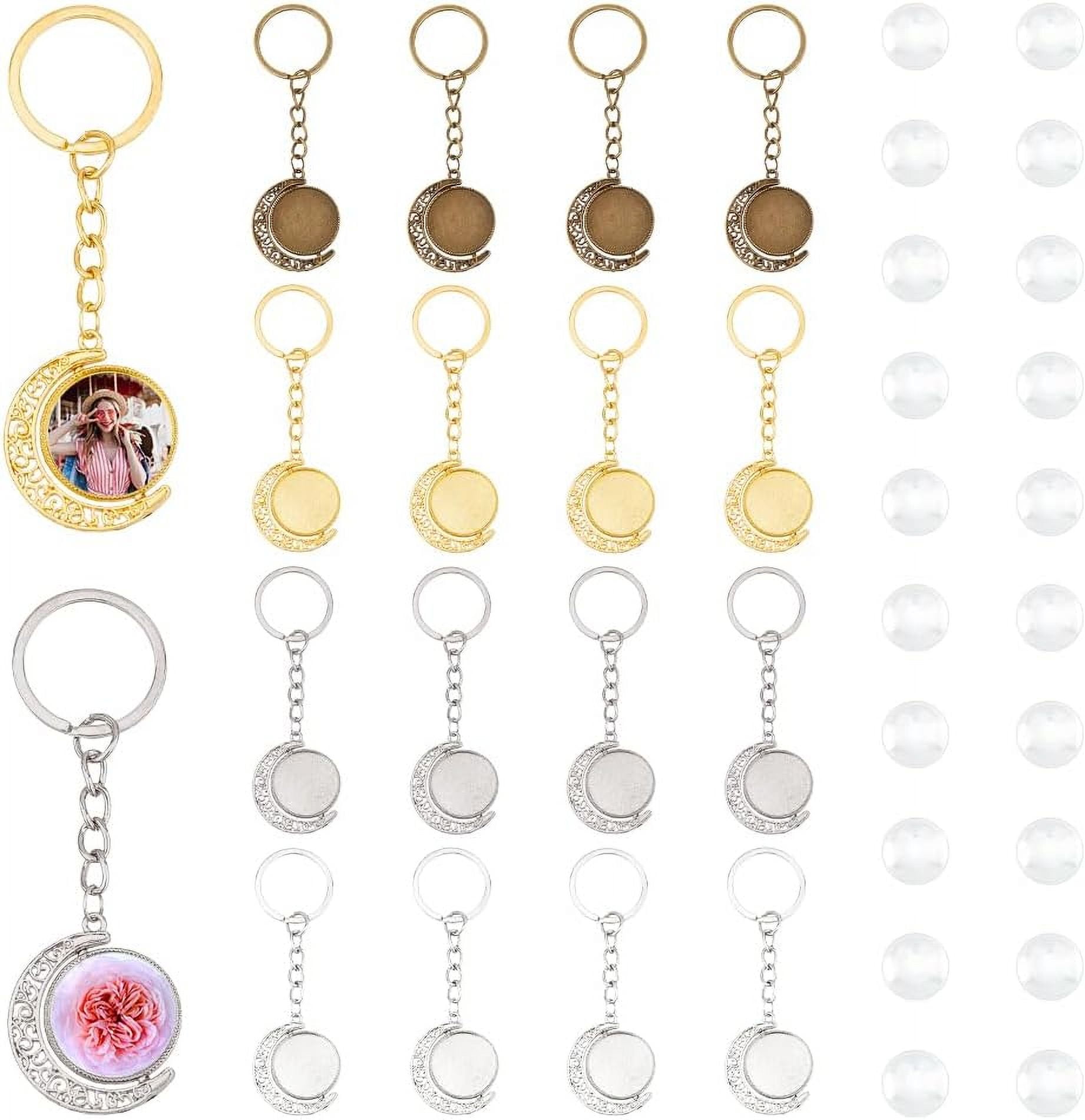 20 Sets 4 Colors Cabochon Keychain Kit Moon Rotation Double-Sided Bezel ...