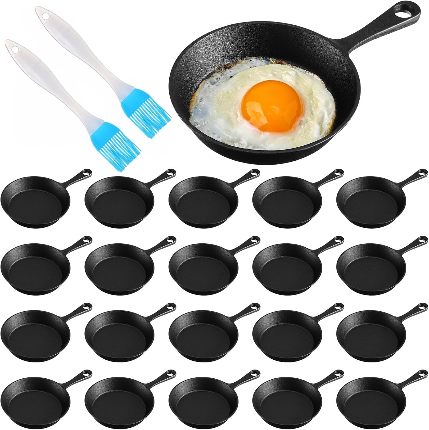 20 Sets 4 Inches Cast Iron Skillets Mini Black Iron Nonstick Frying Pan ...
