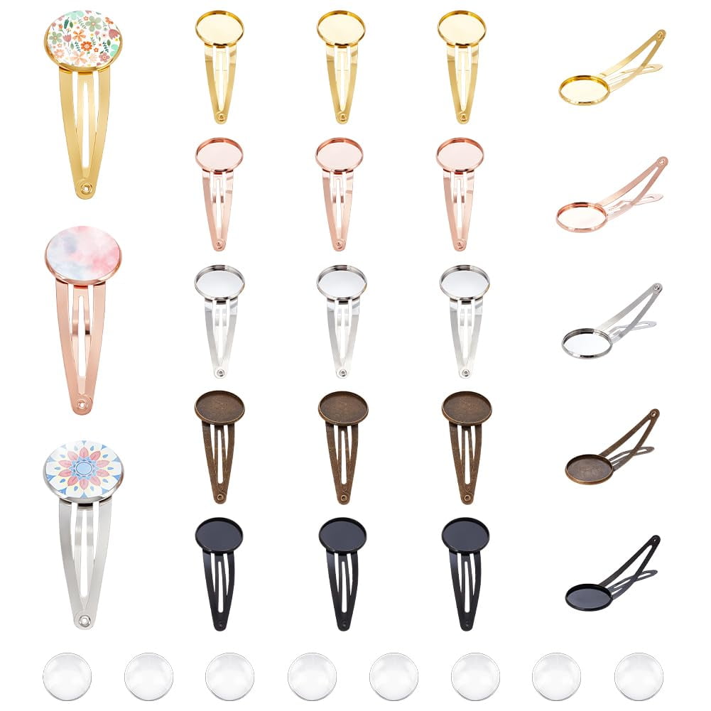20 Sets 5 Color Blank Hair Clip Tray Snap Hair Clip Blank Metall Hair ...