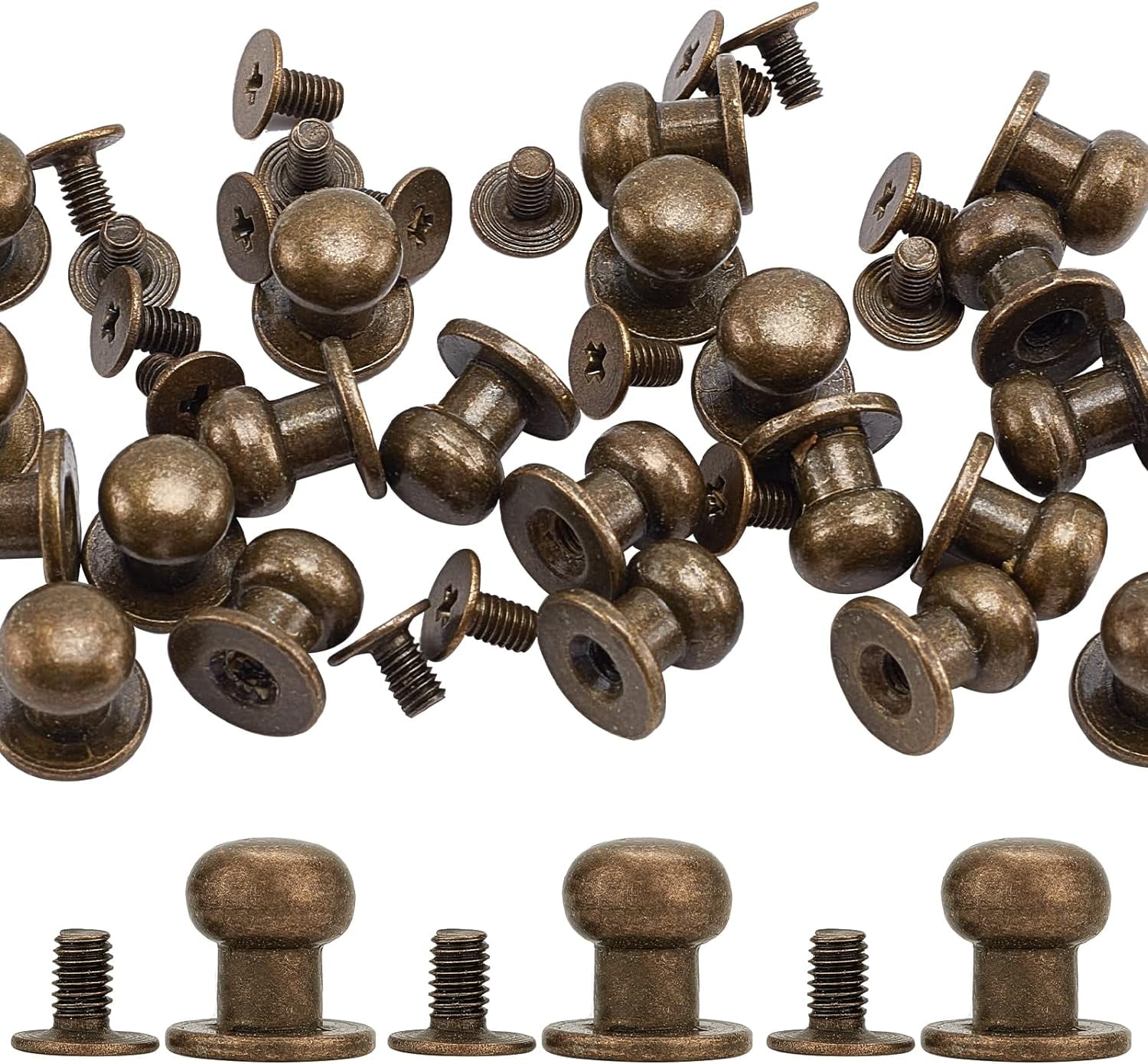 20 Sets 8mm Brass Round Head Button Stud Alloy Chicago Screw Leather ...