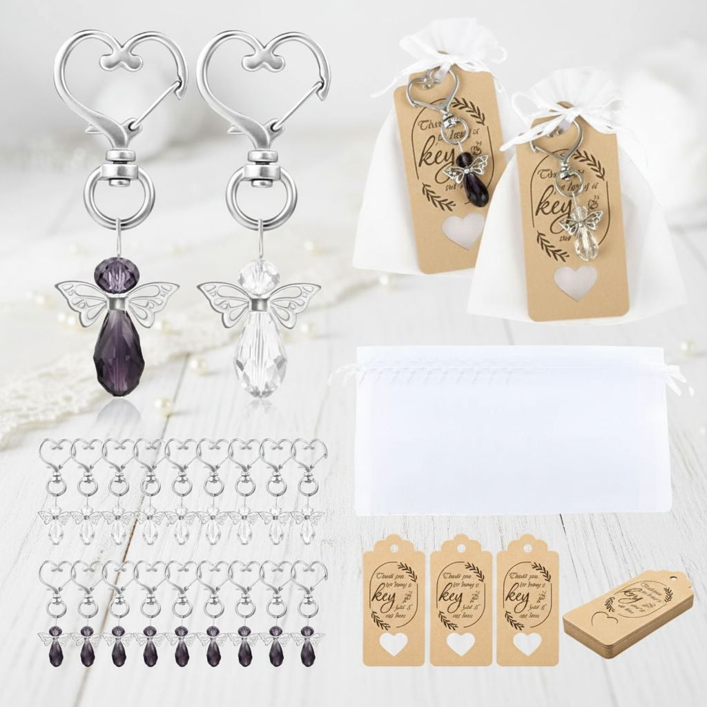 20 Sets of Angel Keychain with Organza Gift Bags and Thank You Favor ...