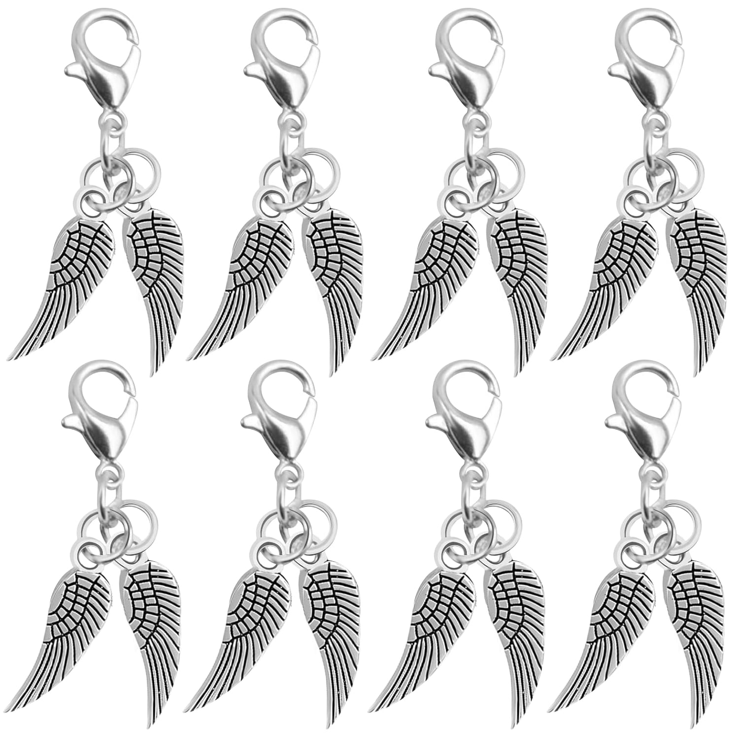20 Sets of Angel Wing Clip on Charms with Lobster Clasp Antique Silver ...