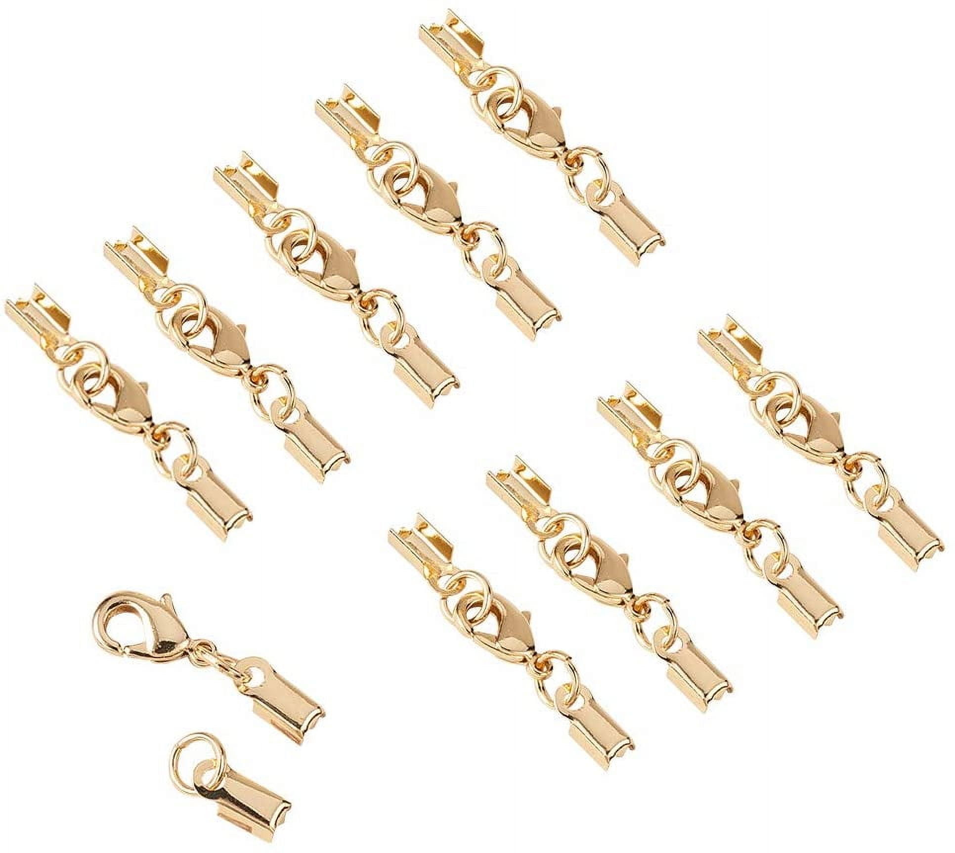 20 Sets Brass Lobster Claw Clasps Fold Over Cord End Caps Terminators ...