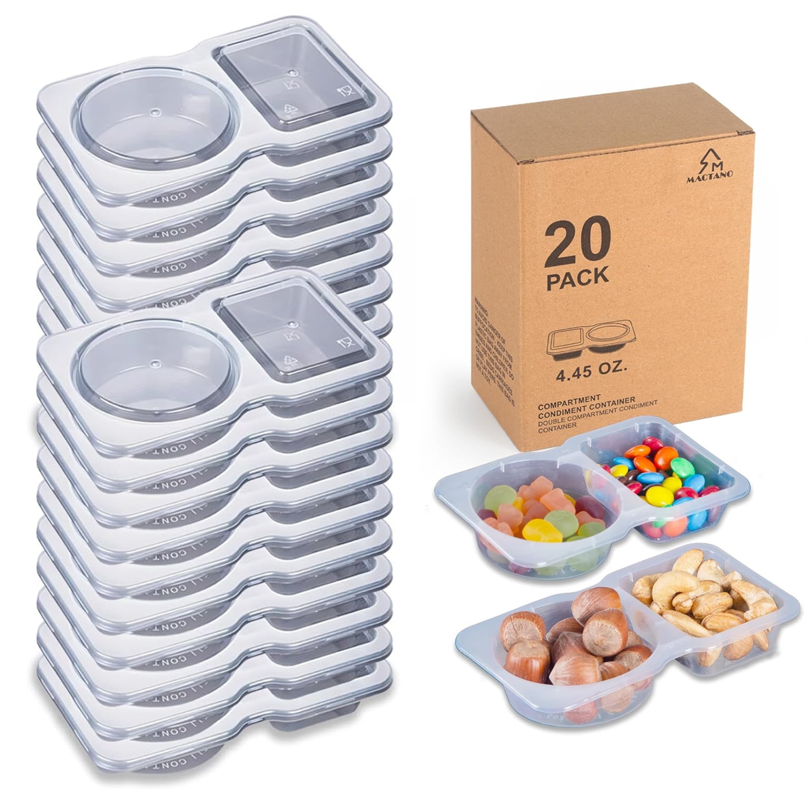 20 Sets Double Compartment Condiment Container With Lids, Disposable ...