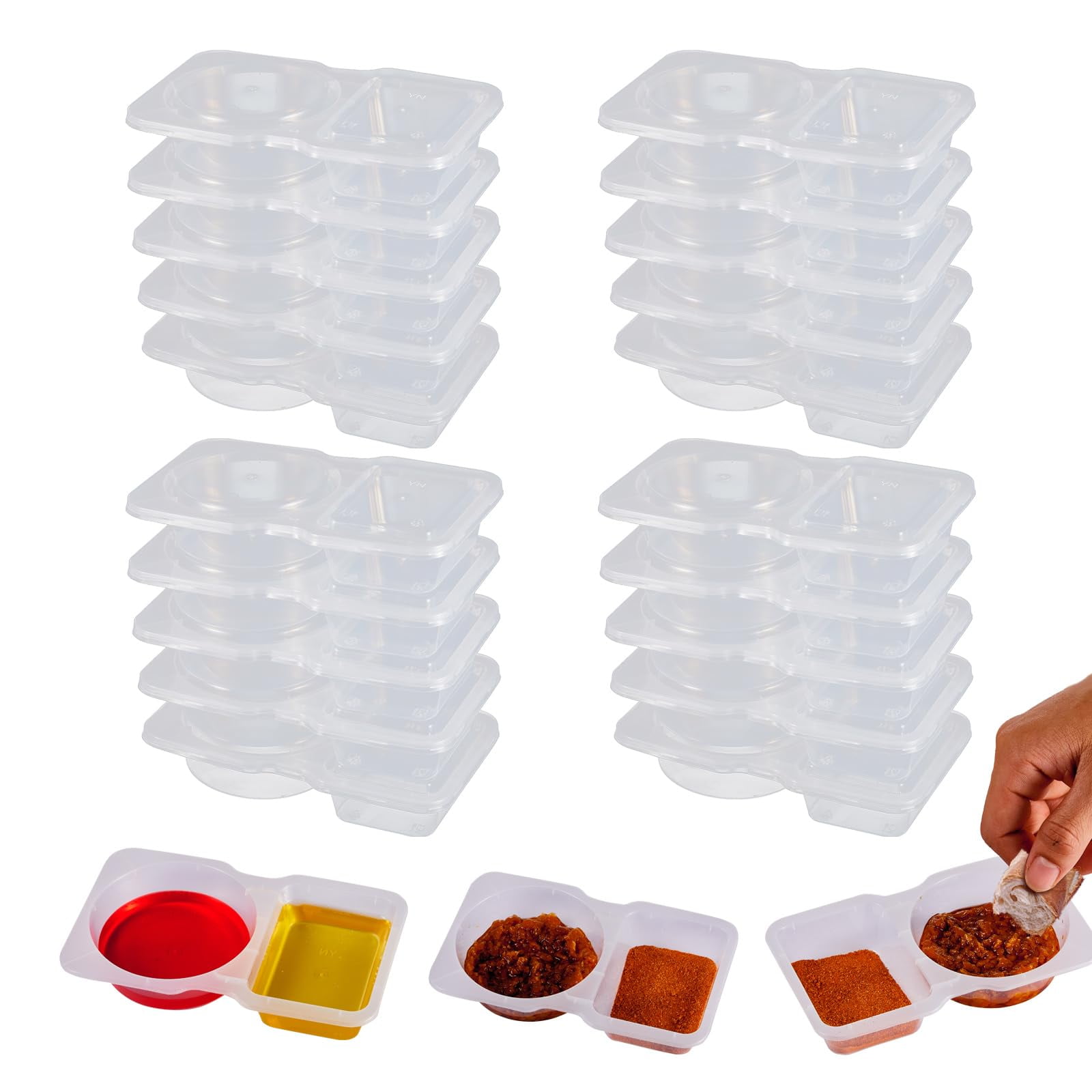 20 Sets Condiment Container with Lid, Disposable Double Compartment ...