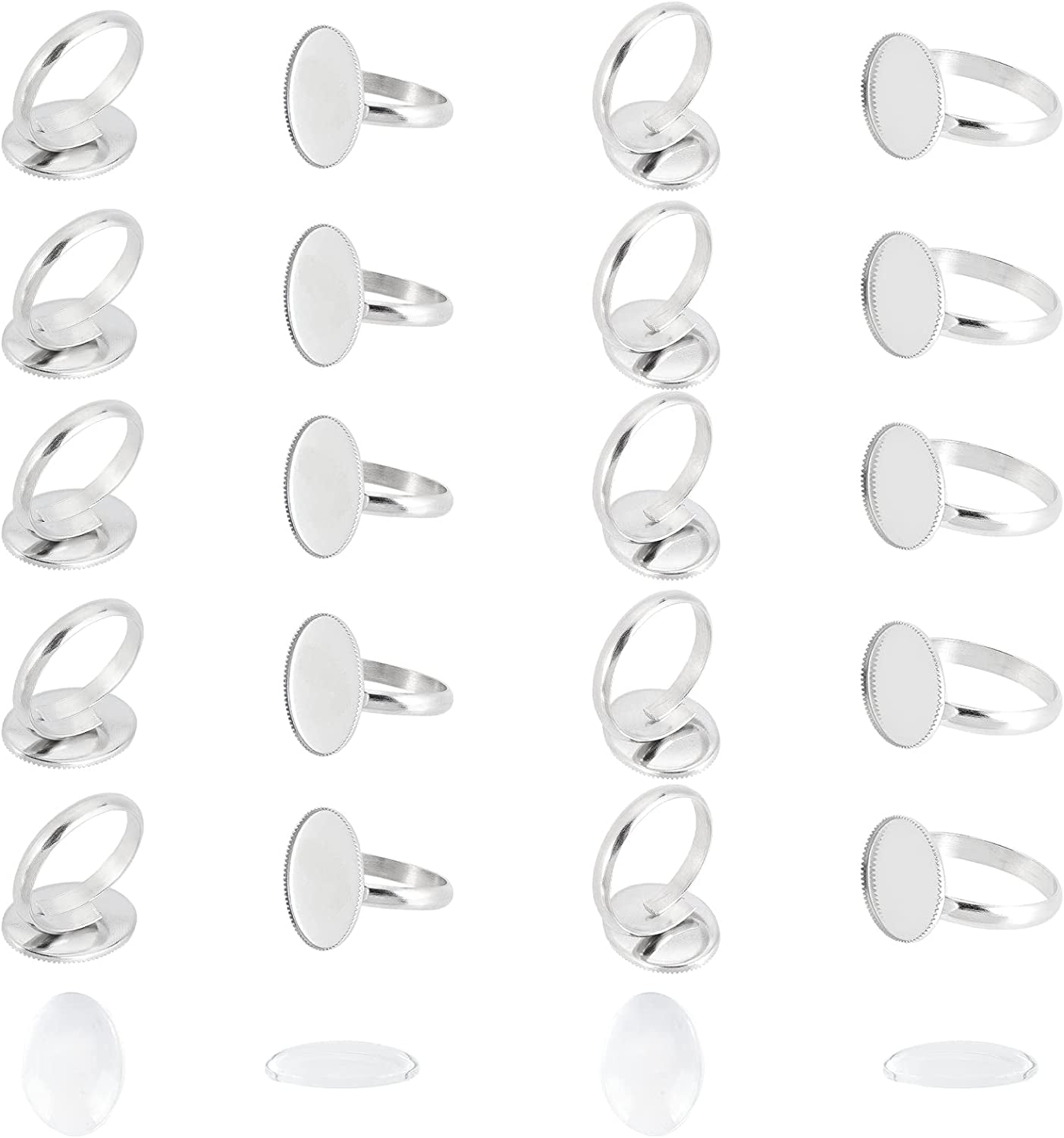 20 Sets DIY Oval Glass Finger Ring Making Kit 304 Stainless Steel Pad ...