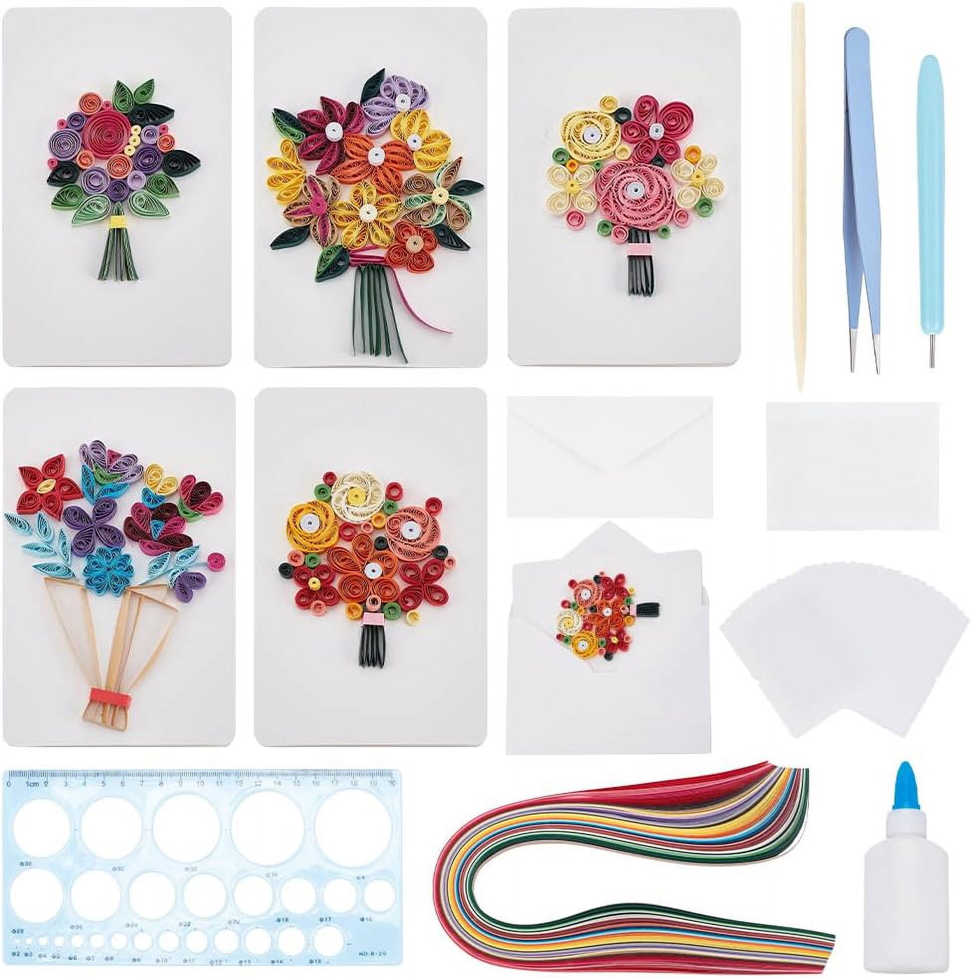 20 Sets DIY Quilling Blank Card Kit Flowers Bouquet Quilling Greeting ...