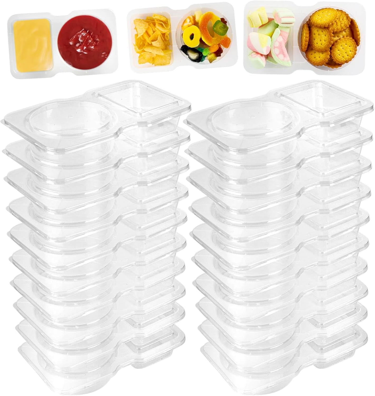 20 Sets Double Compartment Condiment Containers with lids, Reusable ...