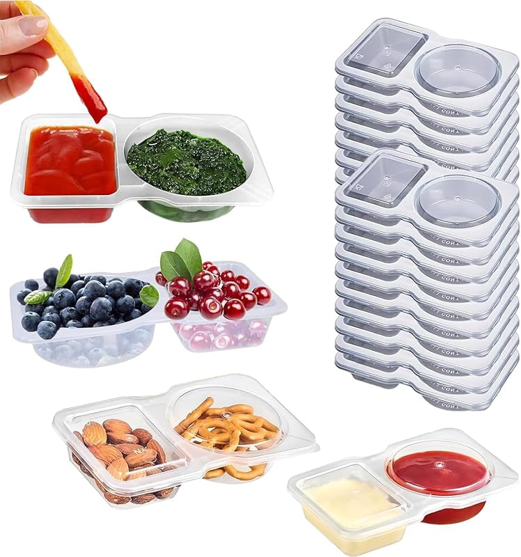 20 Sets Double Condiment Containers with Lids,Transparent Plastic Sauce ...