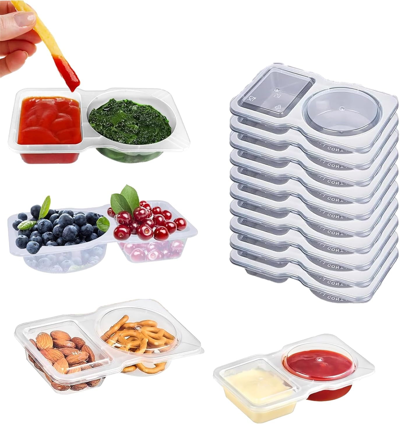 20 Sets Double Condiment Containers with Lids,Transparent Plastic Sauce ...
