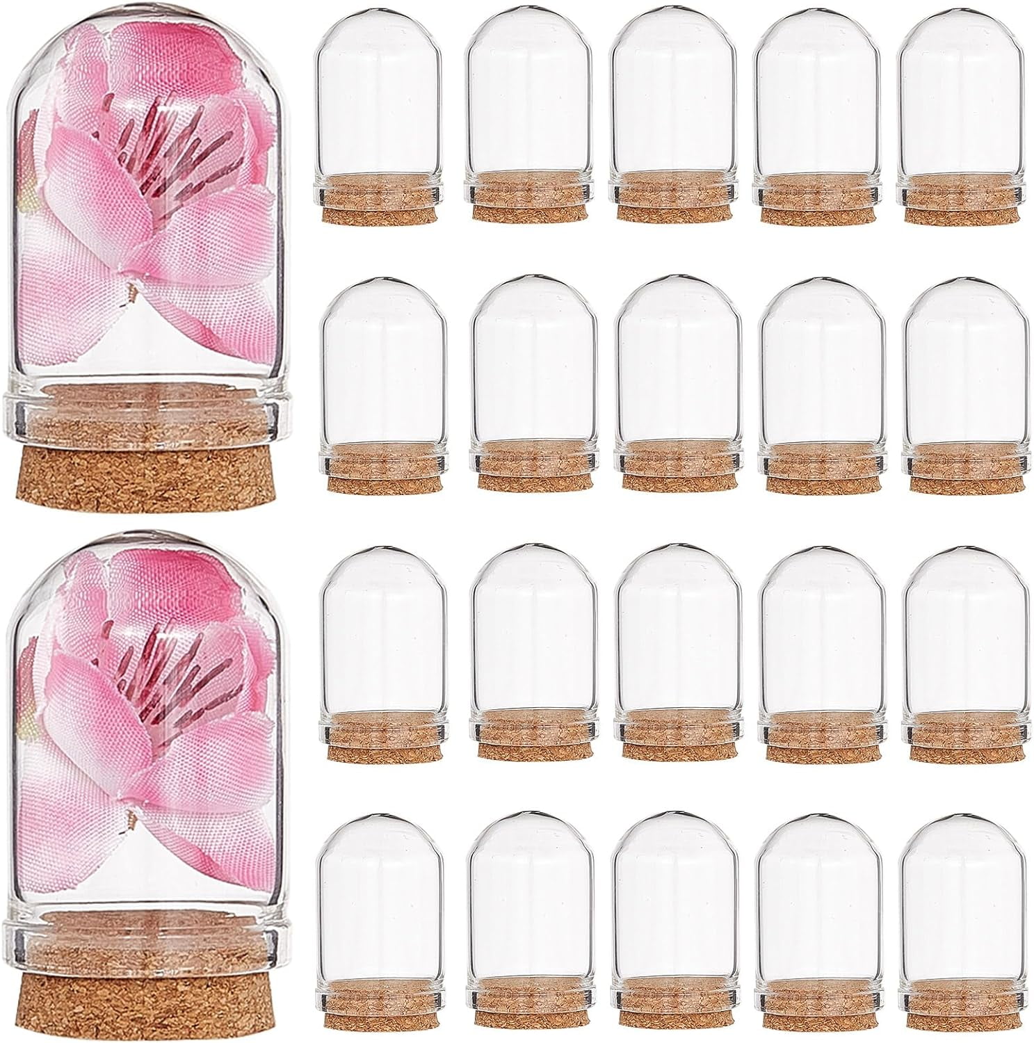 20 Sets Glass Cloche Dome Mini Display Bell Jar with Cork Base 1.43Inch ...