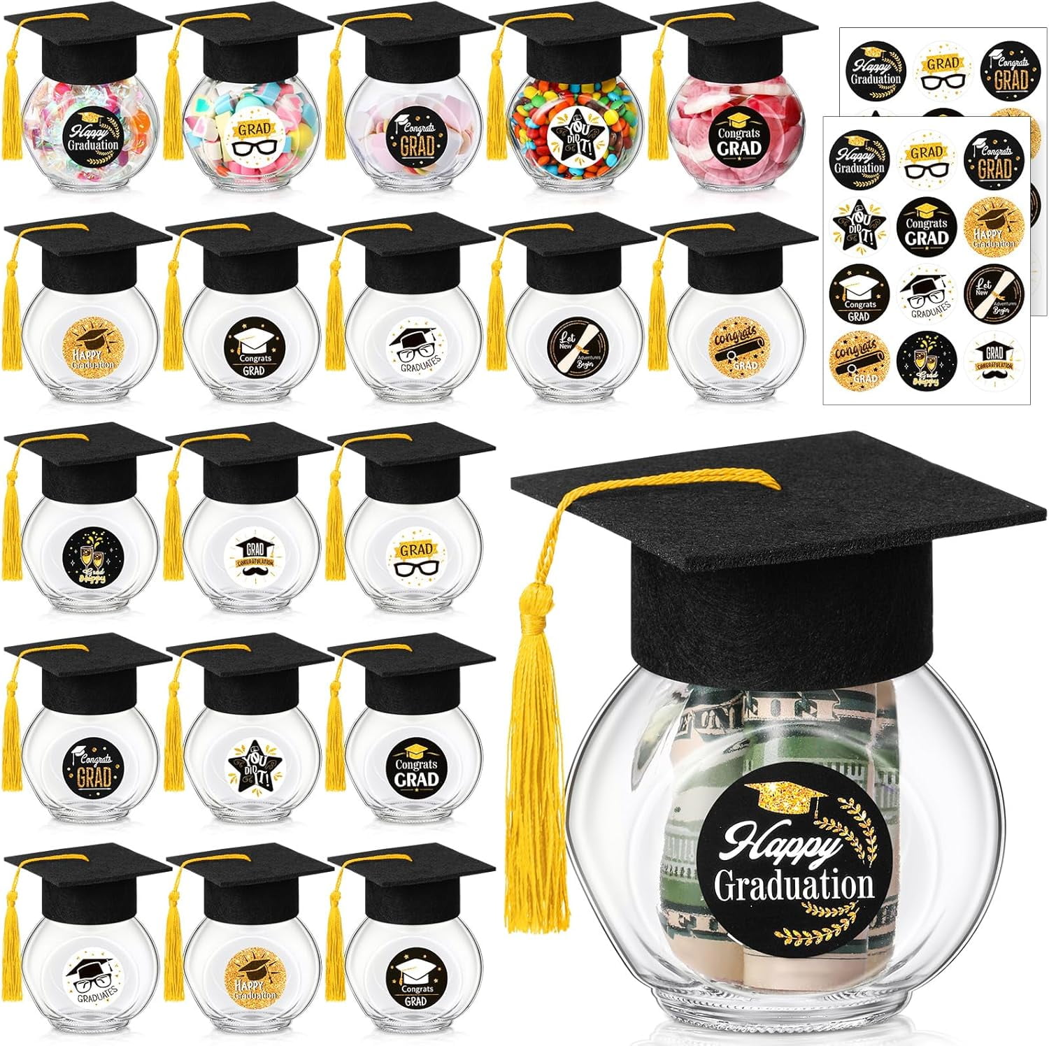 20 Sets Glass Graduation Candy Gifts Glass Jar with Cap and Tassel ...