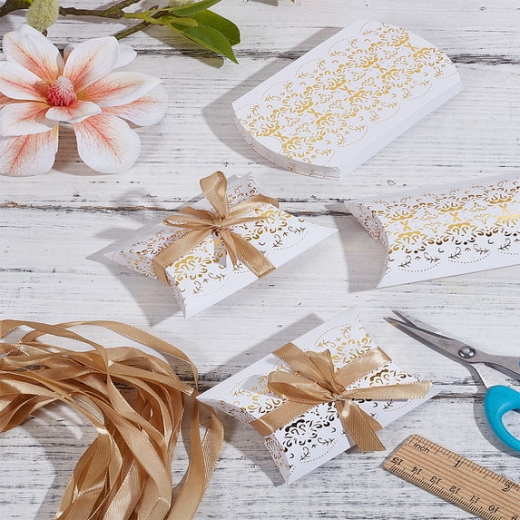 20 Sets Hot Stamping Pillow Cardboard Paper Printed Boxes with Ribbons ...