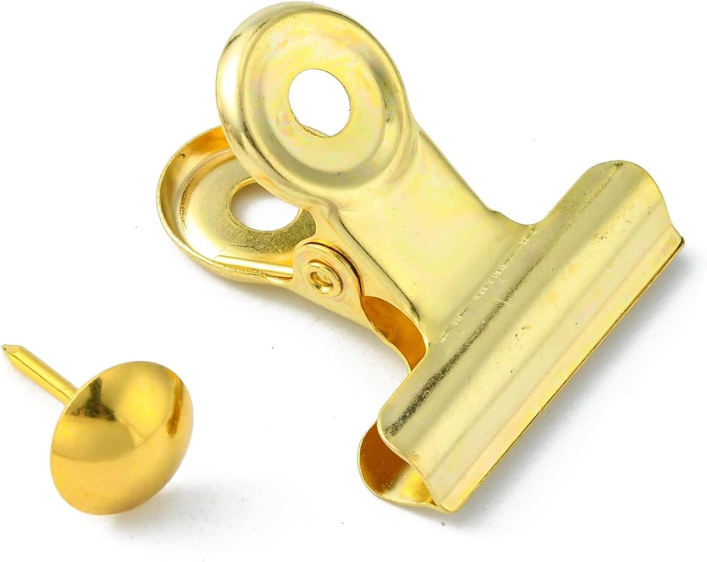 20 Sets Iron Clips and Round Head Drawing Pins Golden 3.1cm with Nails ...