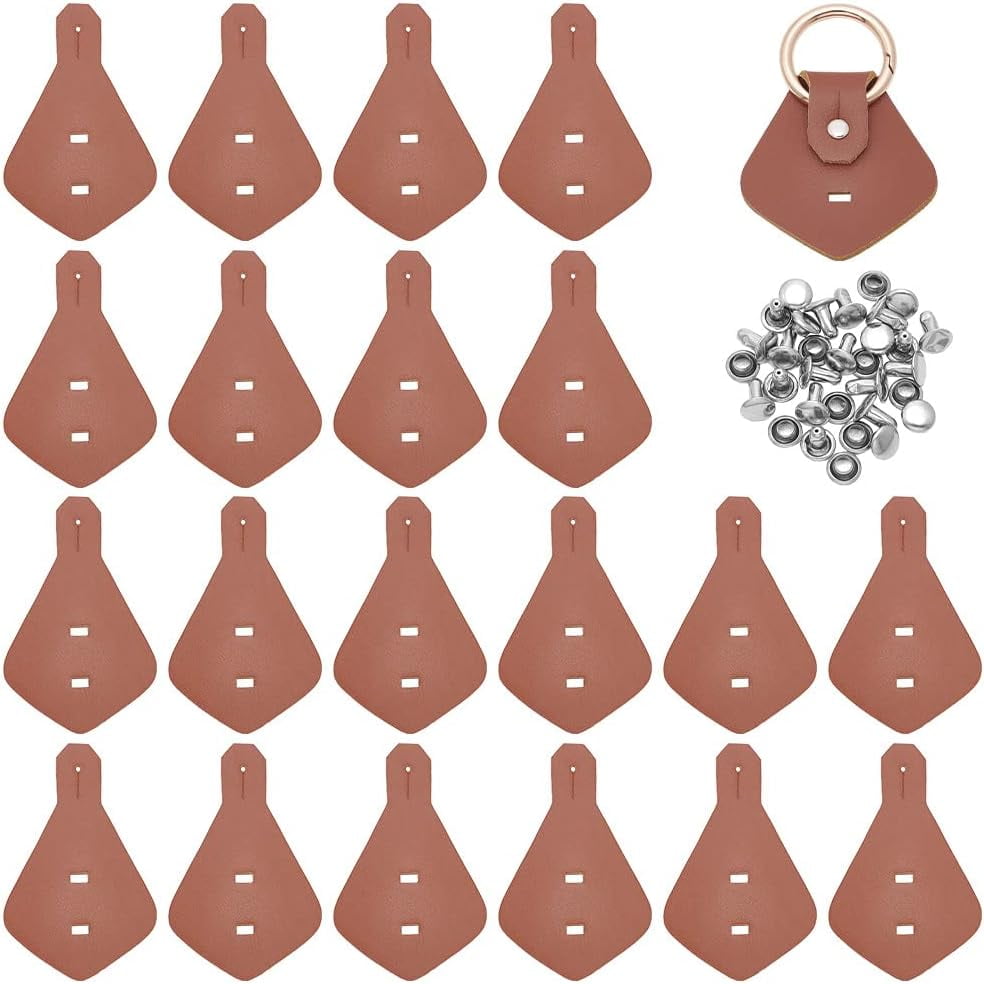 20 Sets Leather Key Fob Kit PU Leather Keychain Making Kits Blank ...