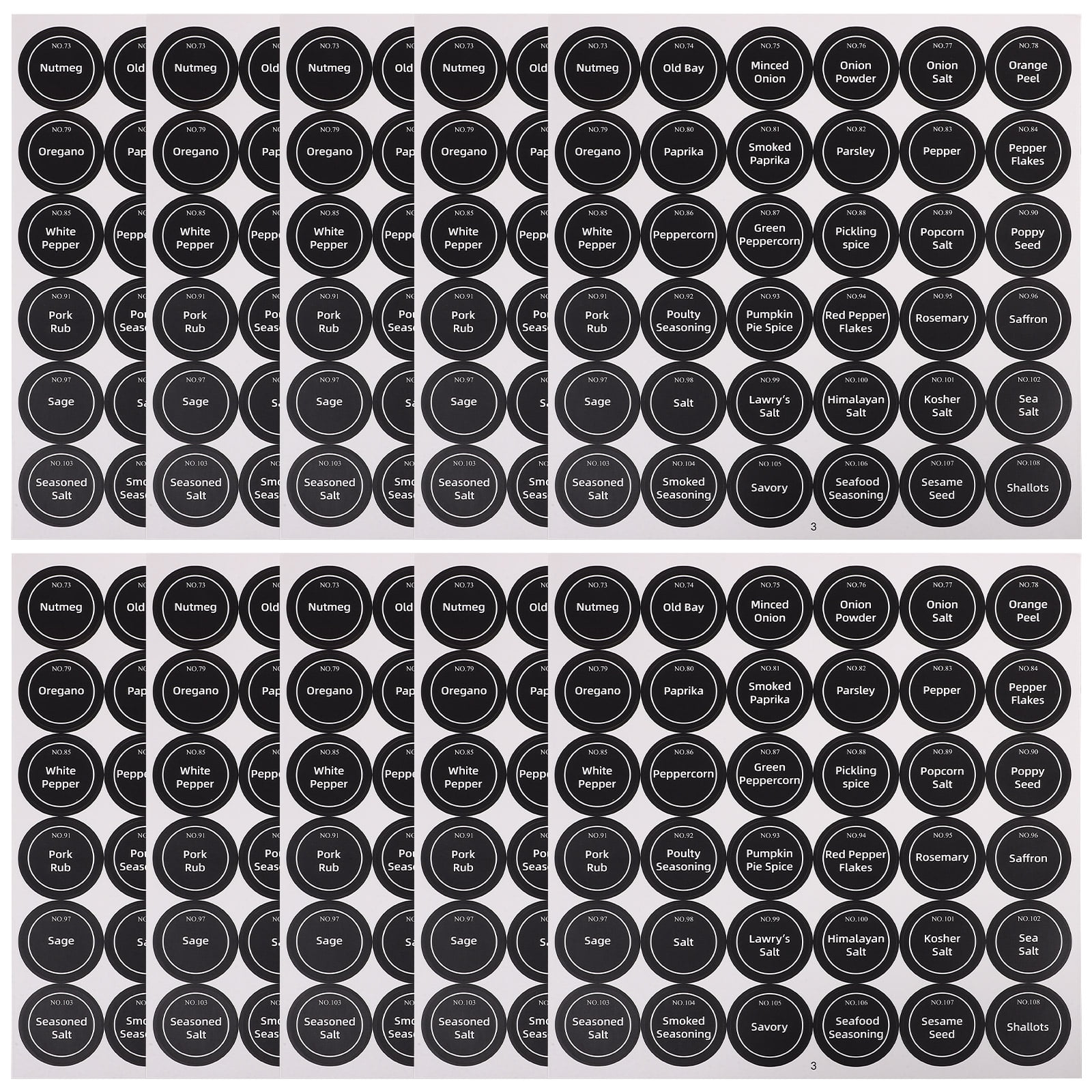 20 Sets Of Waterproof Spice Jar Labels Black Round Spice Jar Labels ...