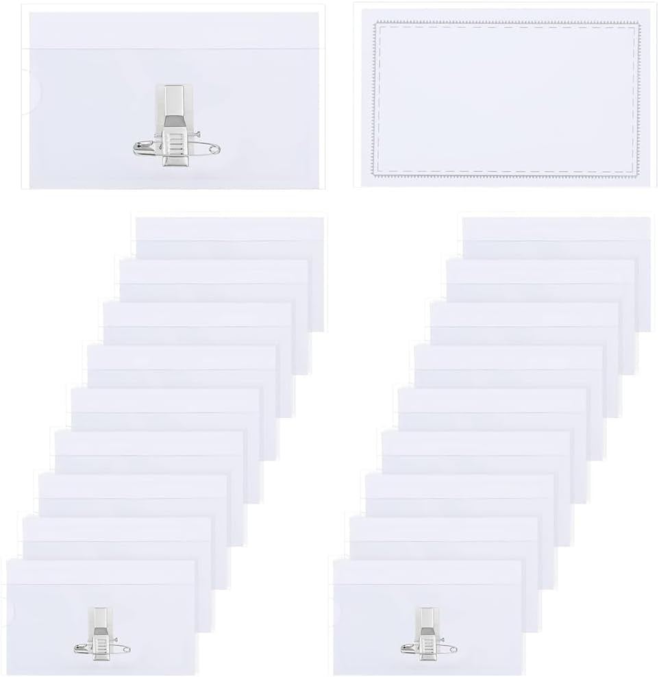 20 Sets Pins Style Name Tags ID Card Badge Pin Holders Horizontal Clear ...