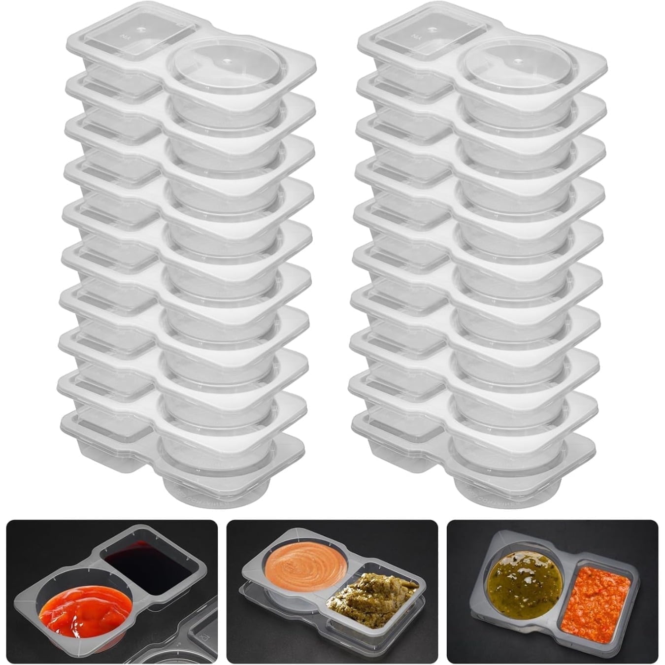 20 Sets Reusable Snack Container, Condiment Containers with Lid, 2 ...
