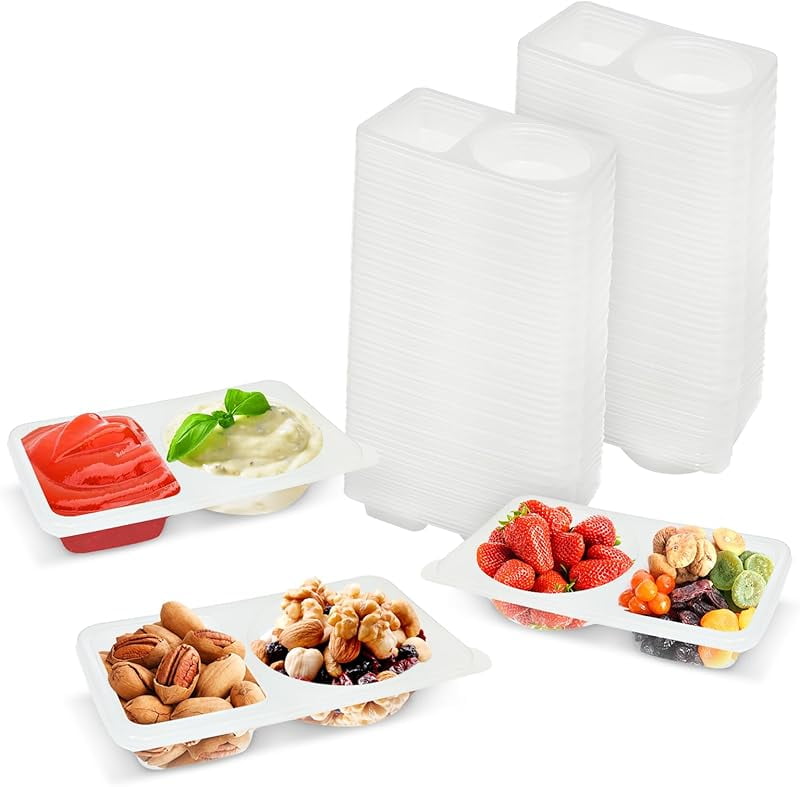 20 Sets Reusable Snack Containers with Lids,2 Compartment Plastic ...