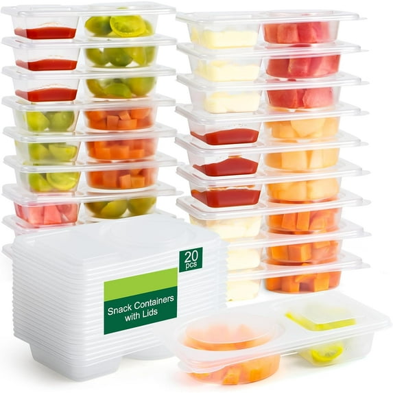20 Sets Reusable Snack Containers with Lids, 2 Compartment Snack Pack ...