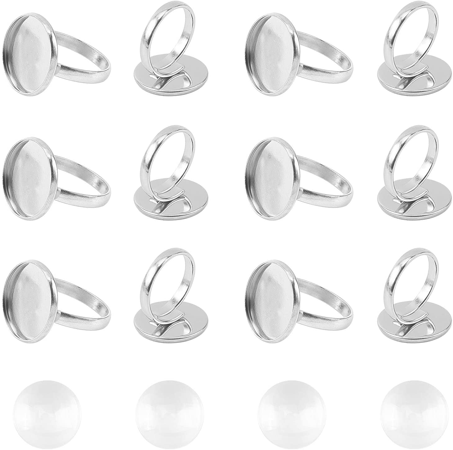 20 Sets Size 7 Adjustable Finger Ring Base with 18mm Cabochons Flat ...