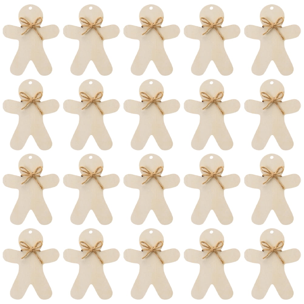 20 Sets Wooden Hang Tag Xmas Cutouts Ornaments Lanyard Tree Gingerbread ...